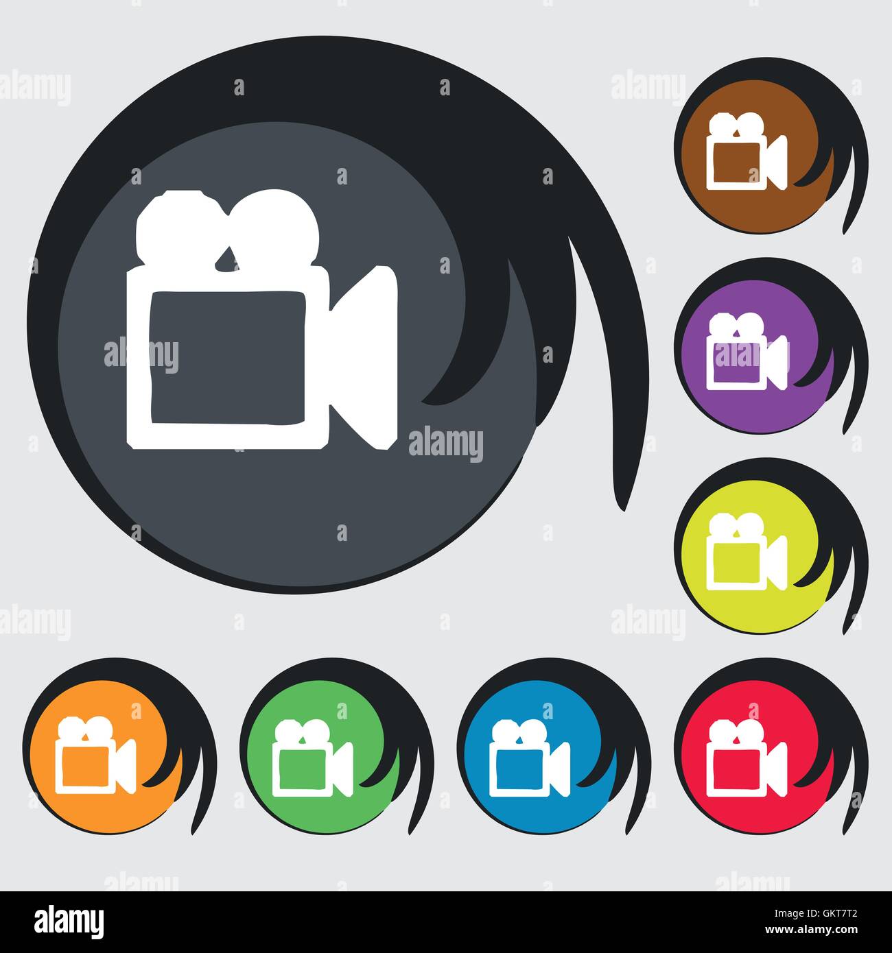 camcorder icon sign. Symbol on eight colored buttons. Vector Stock ...