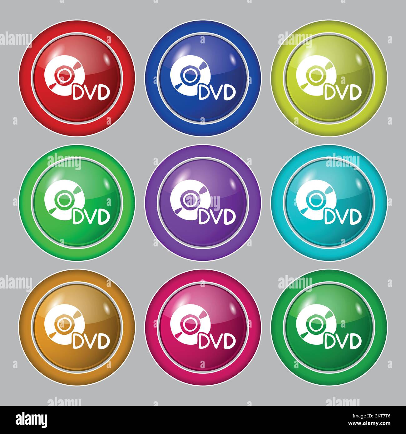 dvd icon sign. symbol on nine round colourful buttons. Vector Stock ...