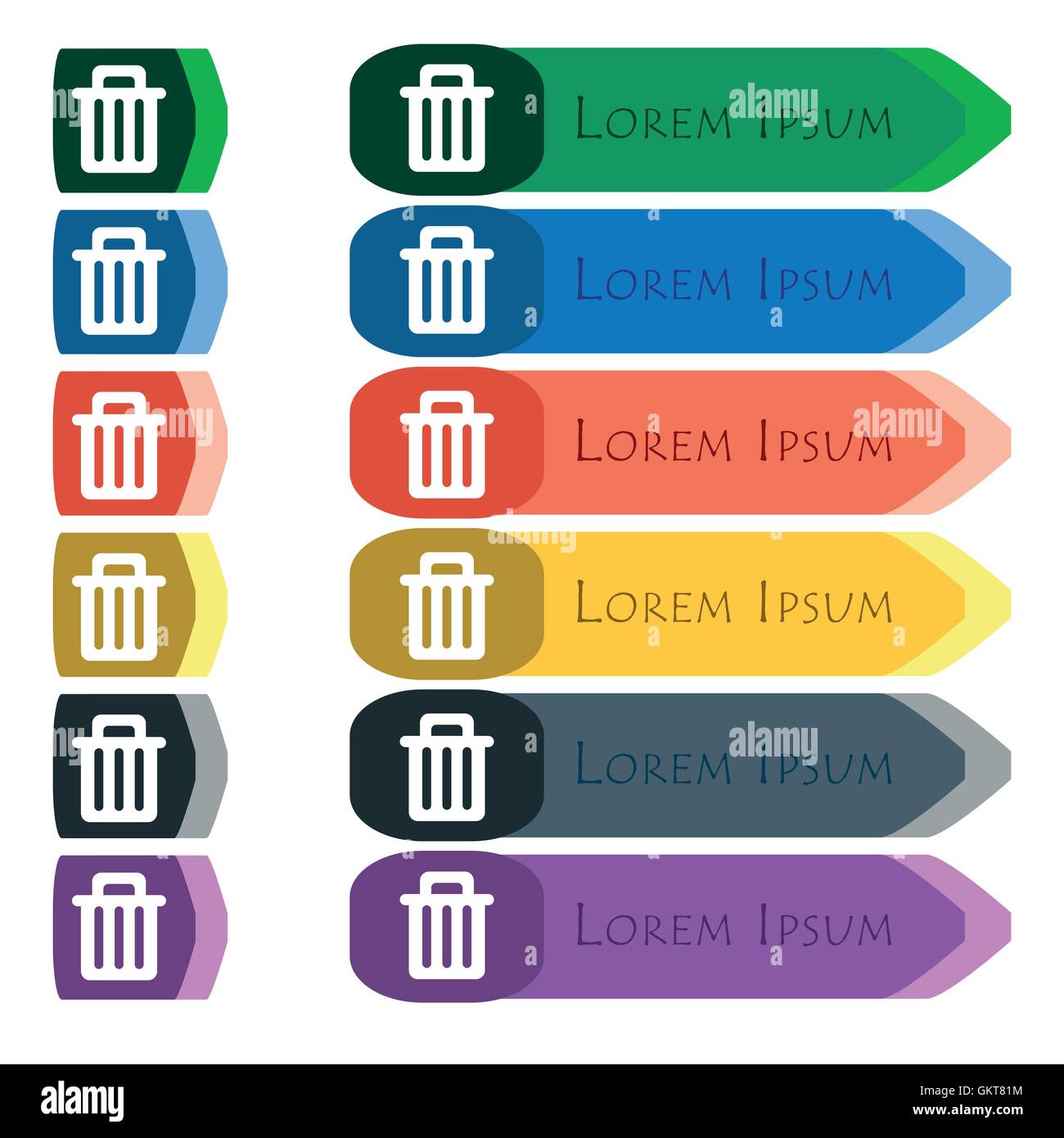 Recycle bin icon sign. Set of colorful, bright long buttons with ...