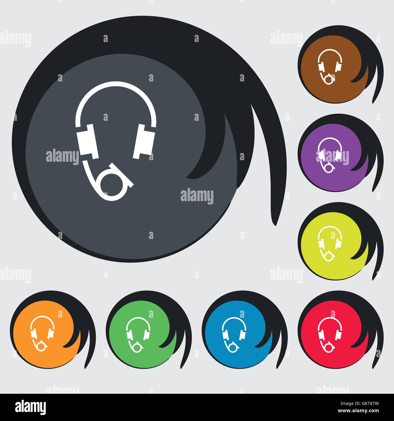headsets icon sign. Symbol on eight colored buttons. Vector Stock ...
