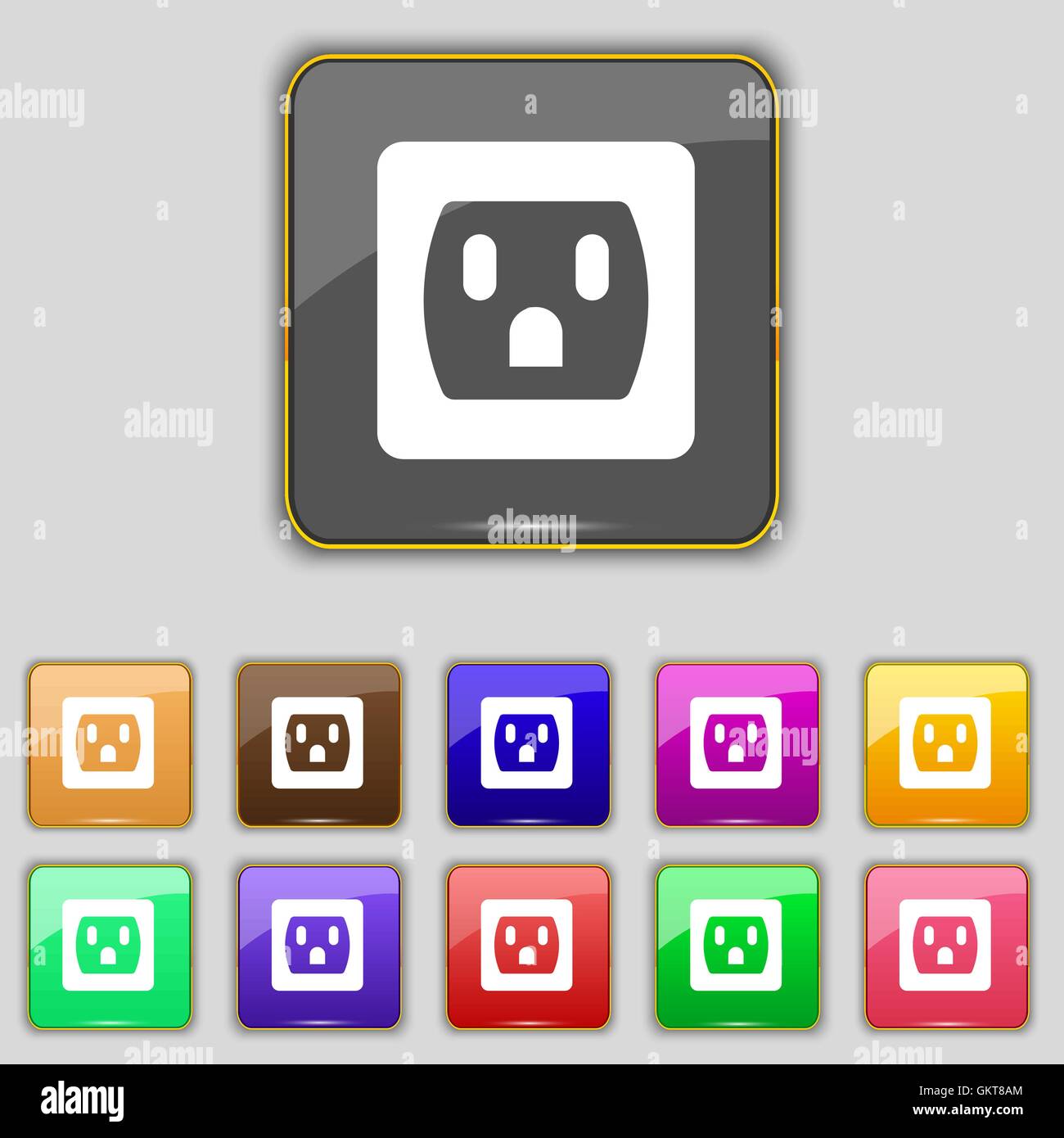 Electric plug, Power energy icon sign. Set with eleven colored buttons ...