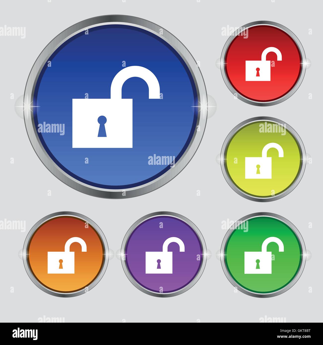 open lock icon sign. Round symbol on bright colourful buttons. Vector Stock Vector Image & Art ...