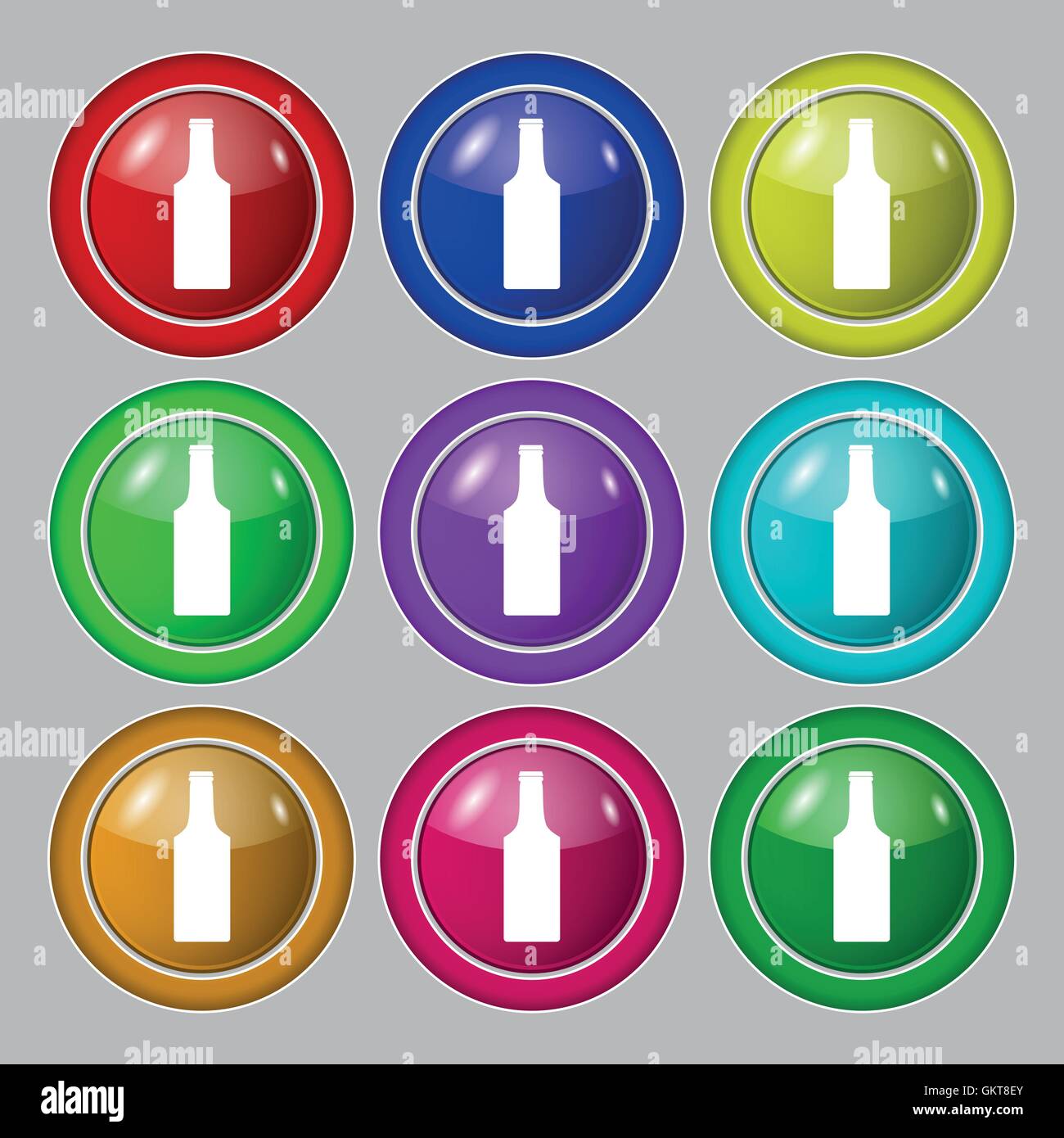bottle icon sign. symbol on nine round colourful buttons. Vector Stock ...