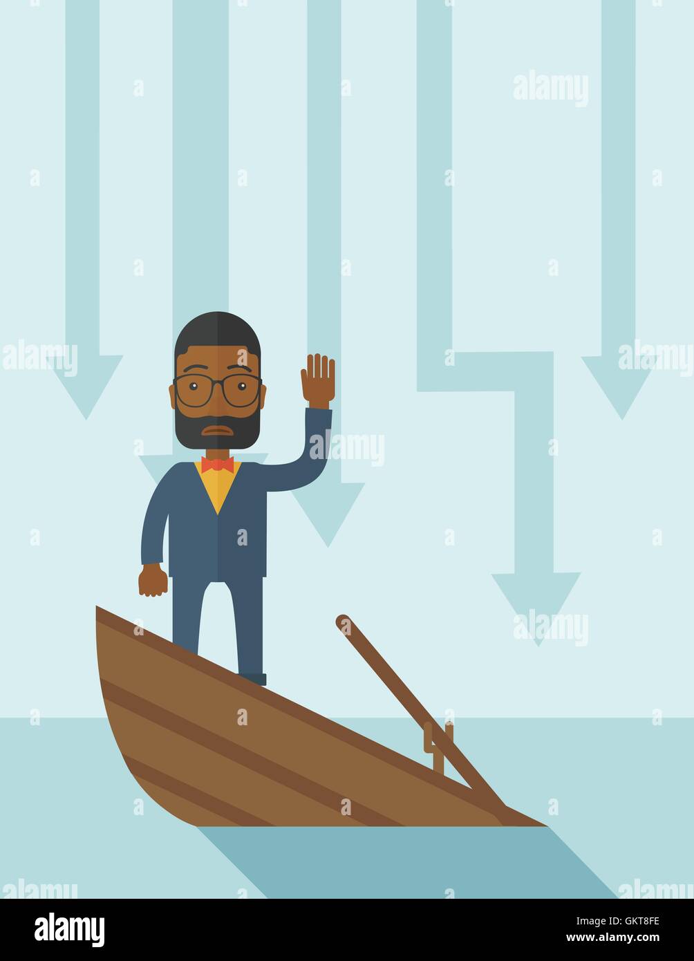 Failure black businessman standing on a sinking boat Stock Vector Image ...