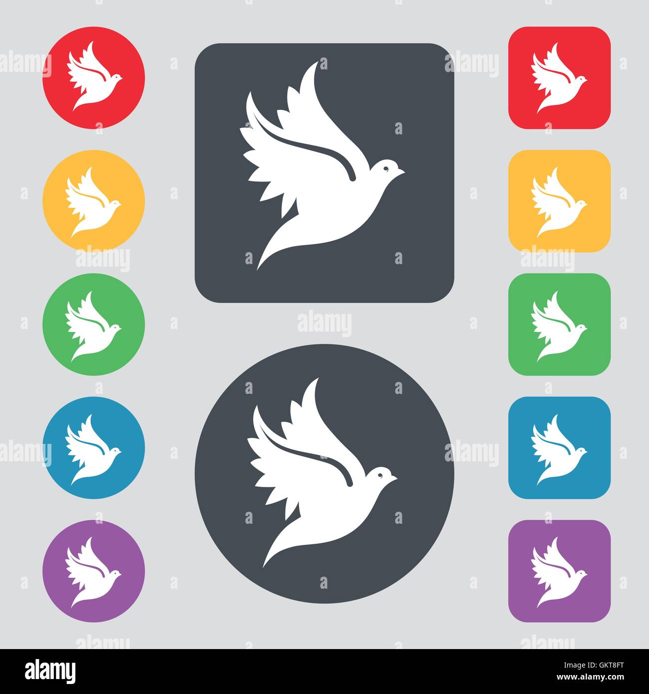 Dove icon sign. A set of 12 colored buttons. Flat design. Vector Stock ...