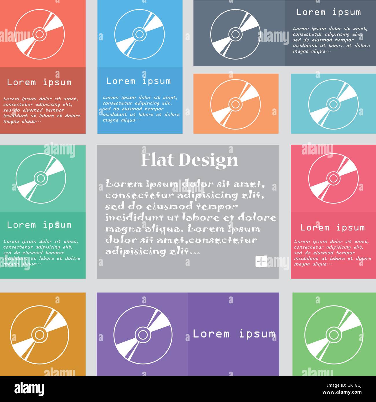 Cd, DVD, compact disk, blue ray icon sign. Set of multicolored buttons ...