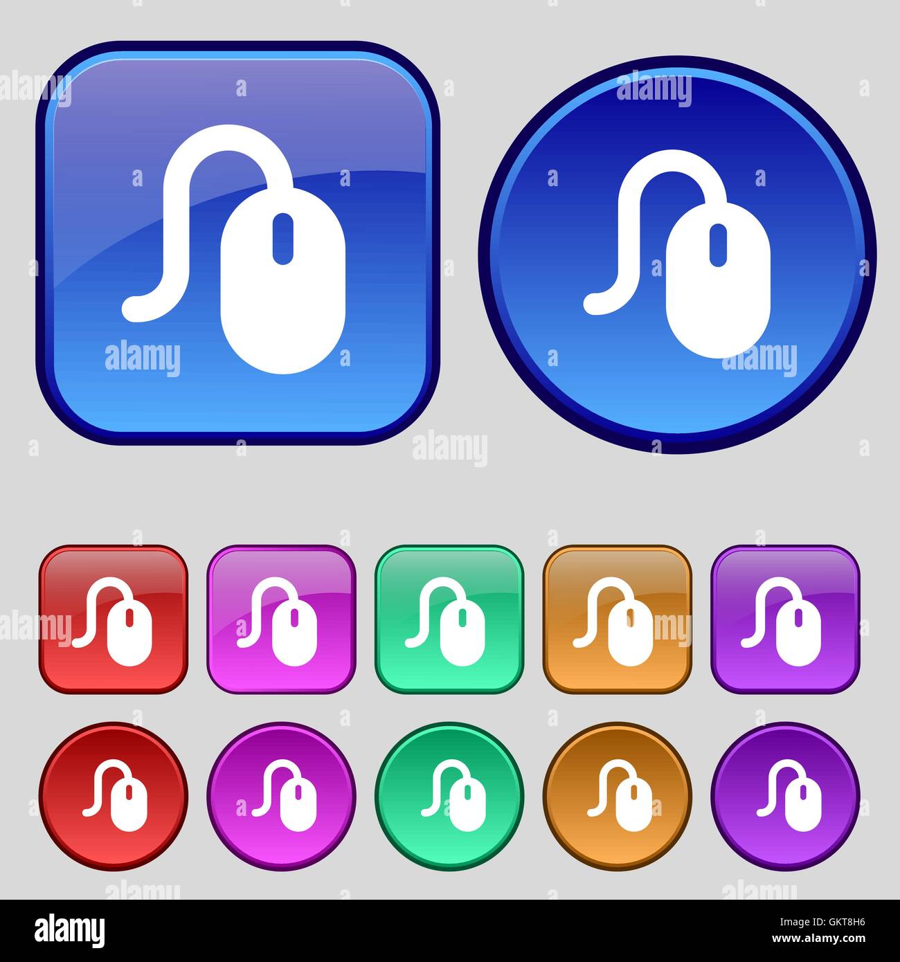 Computer mouse icon sign. A set of twelve vintage buttons for your ...