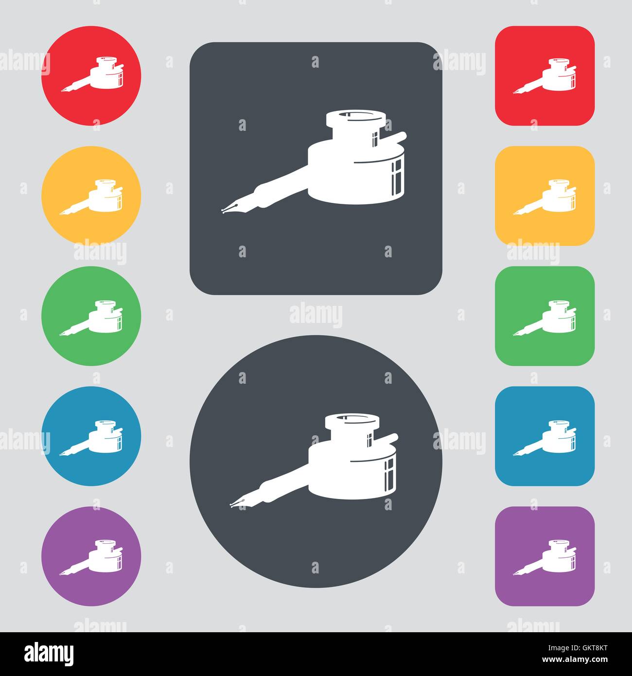 pen and ink icon sign. A set of 12 colored buttons. Flat design. Vector ...