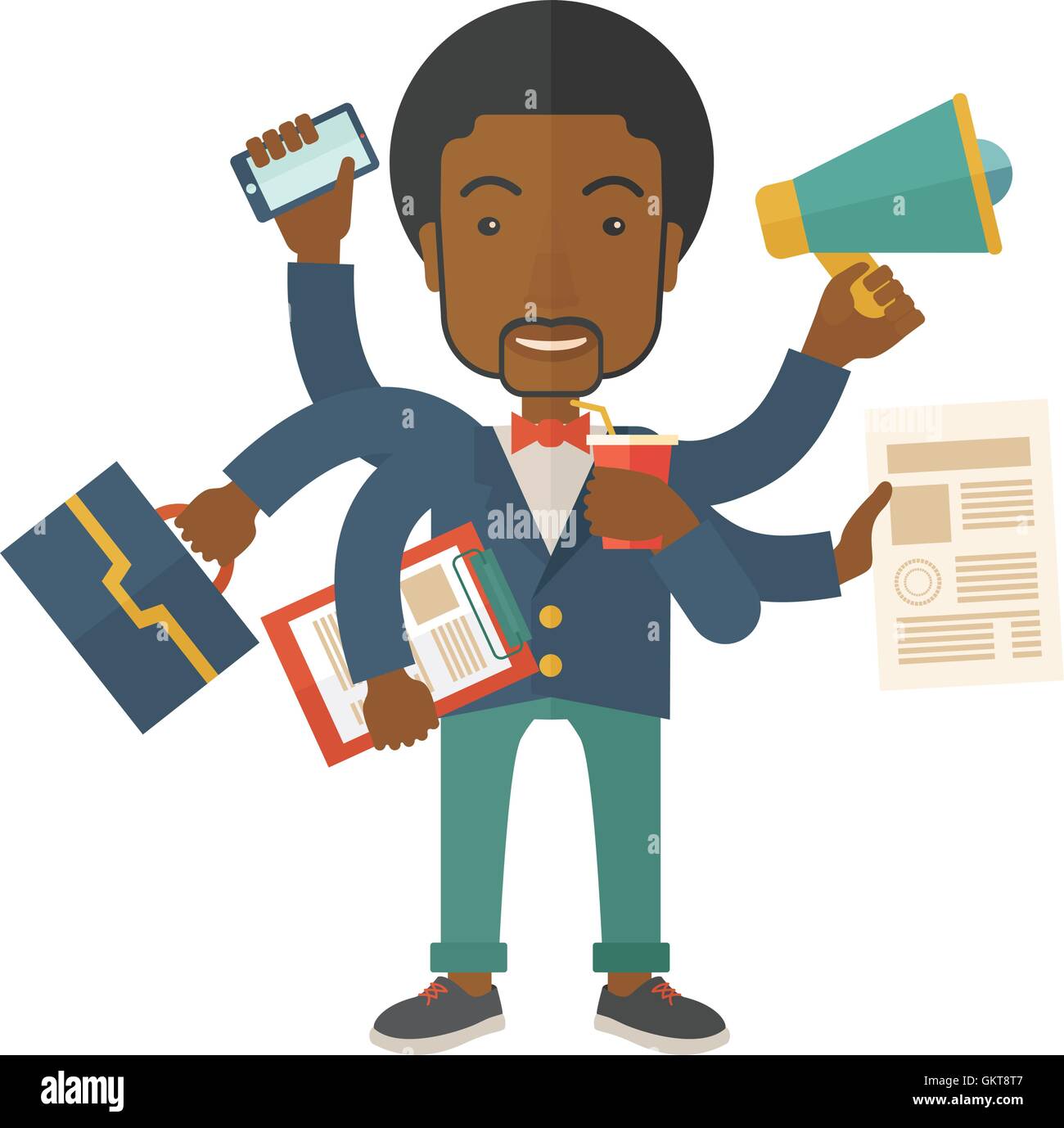 Young but happy african employee doing multitasking office tasks Stock ...