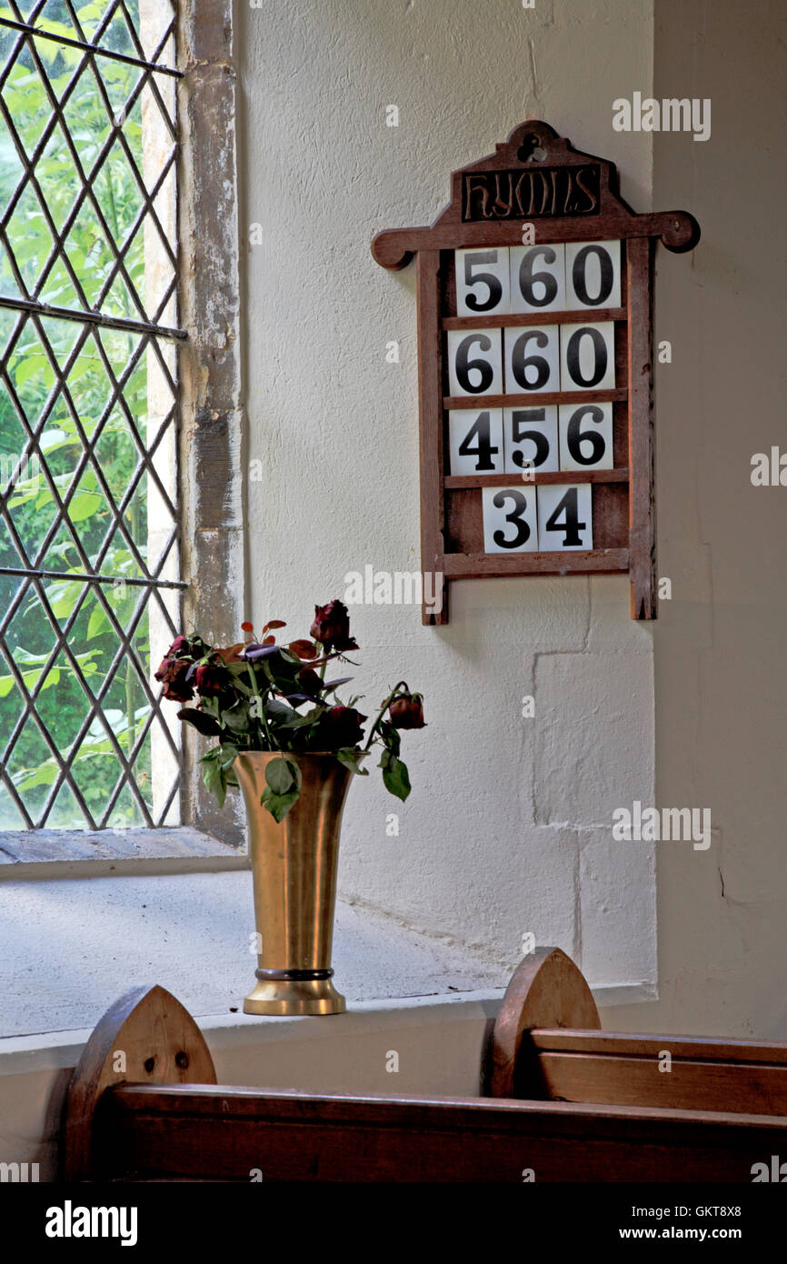 Hymn service number board in the church of St Mary the Virgin at ...