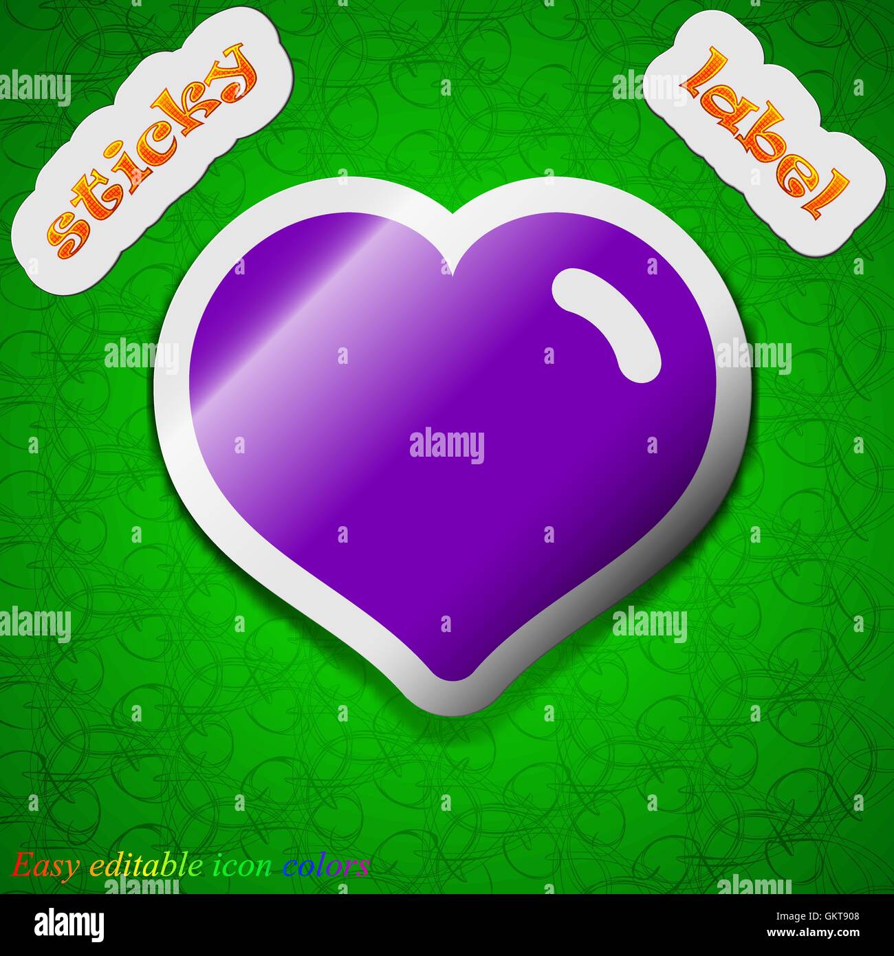 Heart, Love icon sign. Symbol chic colored sticky label on green ...
