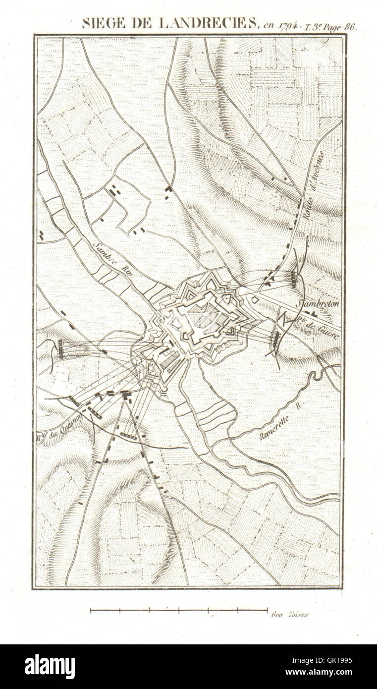 Siege of Landrecies in 1794. War of the First Coalition. Nord, 1817 old ...