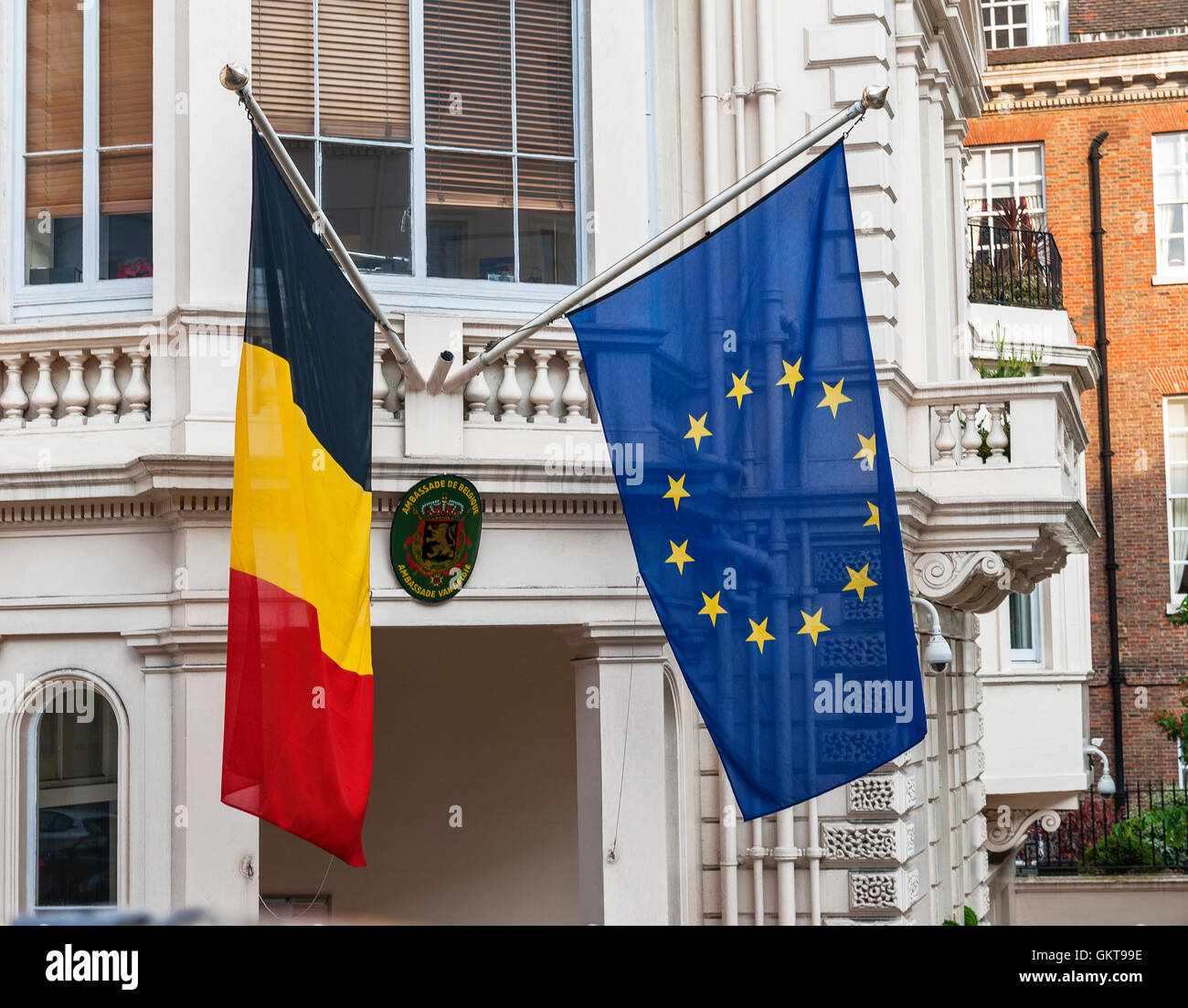 Flags over Belgian Embassy Stock Photo - Alamy
