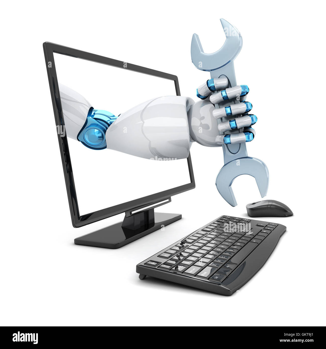 Hand robot and key. Symbol repair computer (done in 3d rendering Stock ...