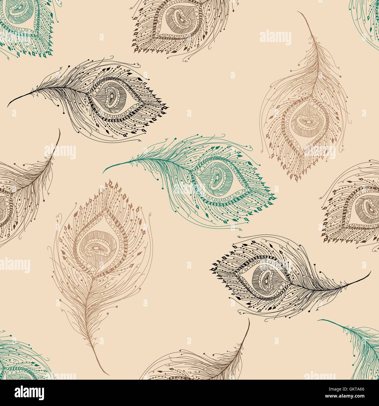 Peacock Feather Seamless Pattern On The Background Stock Vector Image