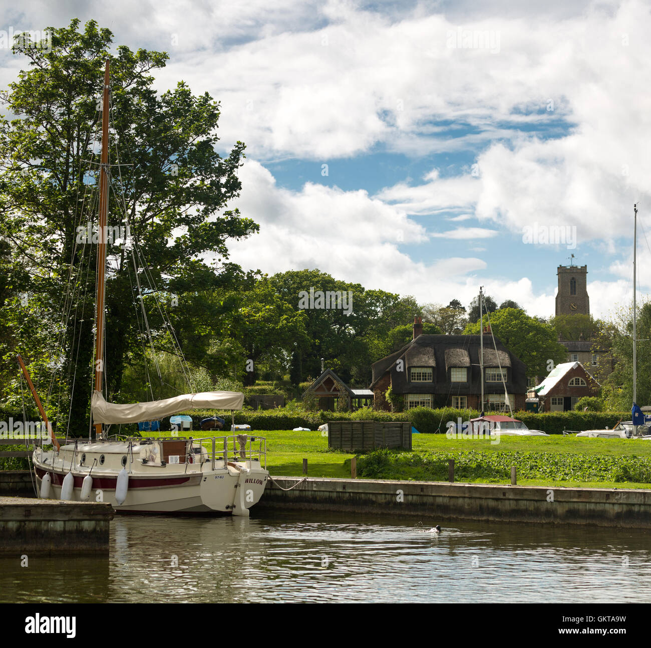 Yachts moored at Village of Ranworth. Malthouse Broad. Norfolk Broads ...