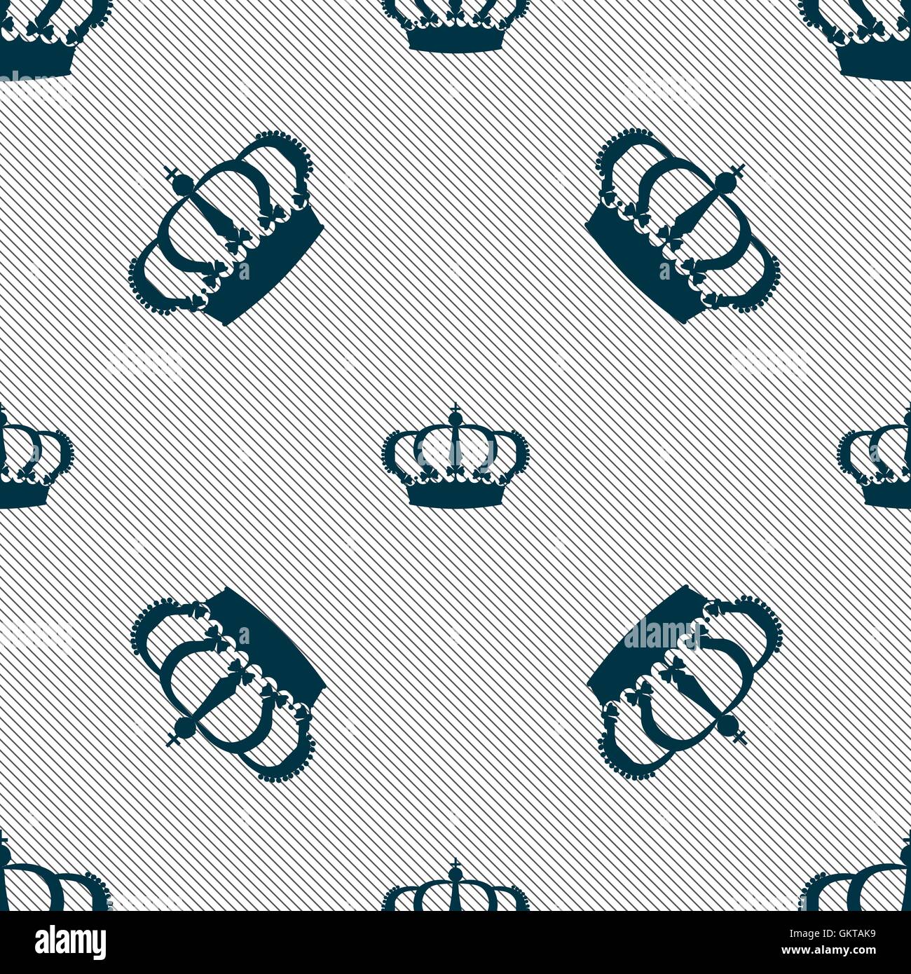 Crown icon sign. Seamless pattern with geometric texture. Vector Stock ...