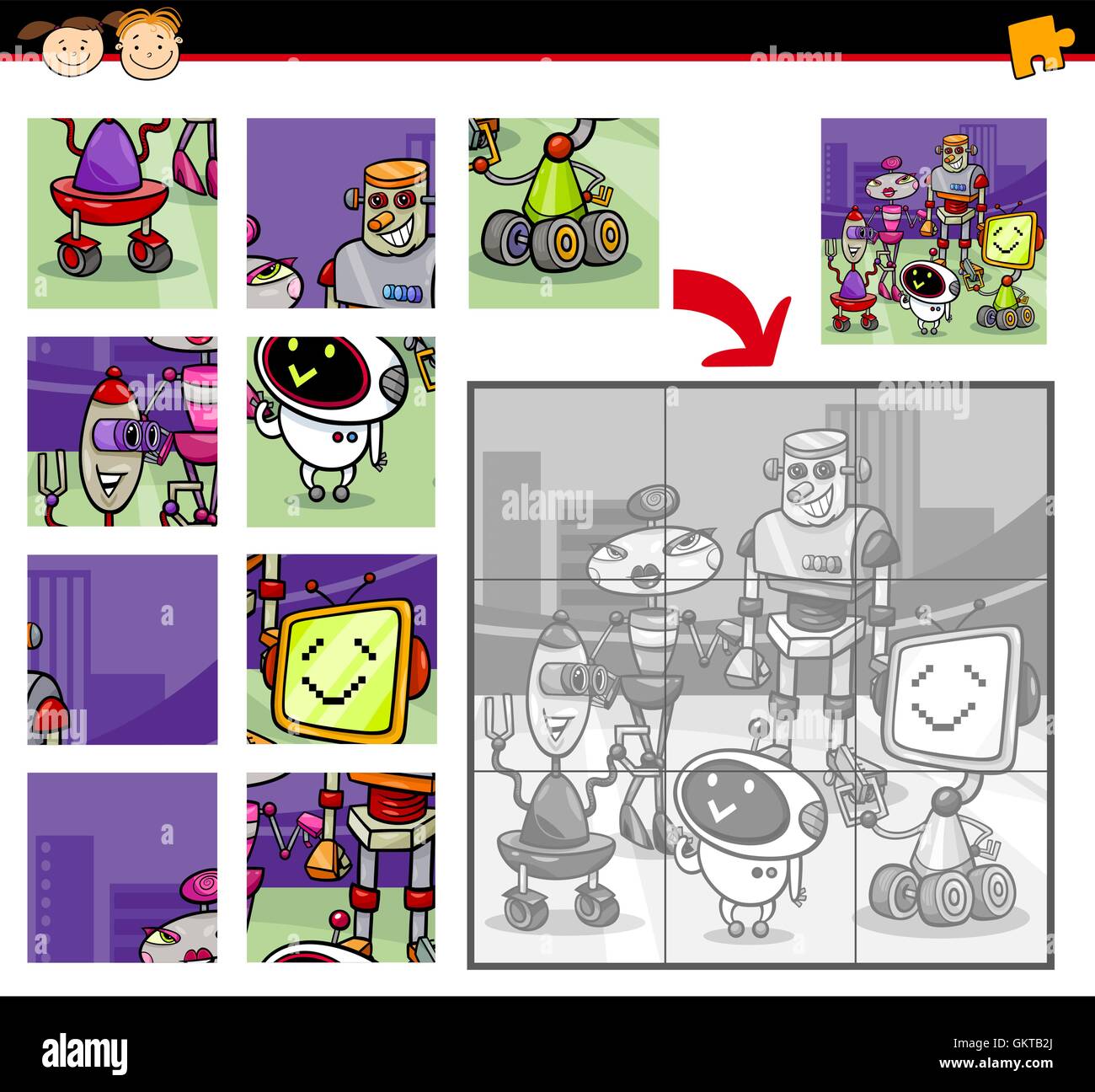 cartoon robots jigsaw puzzle game Stock Vector Image & Art - Alamy