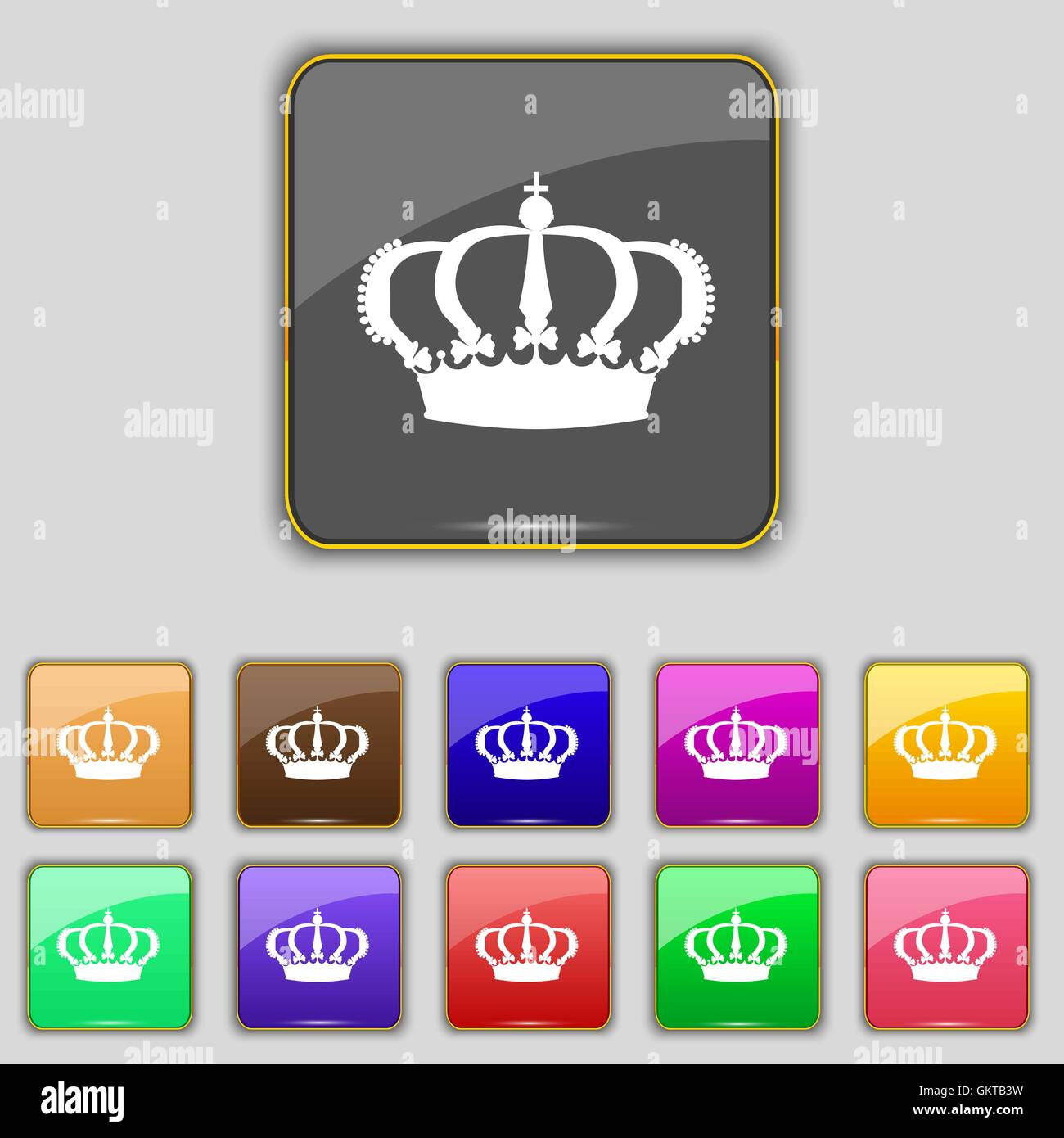Crown icon sign. Set with eleven colored buttons for your site. Vector ...