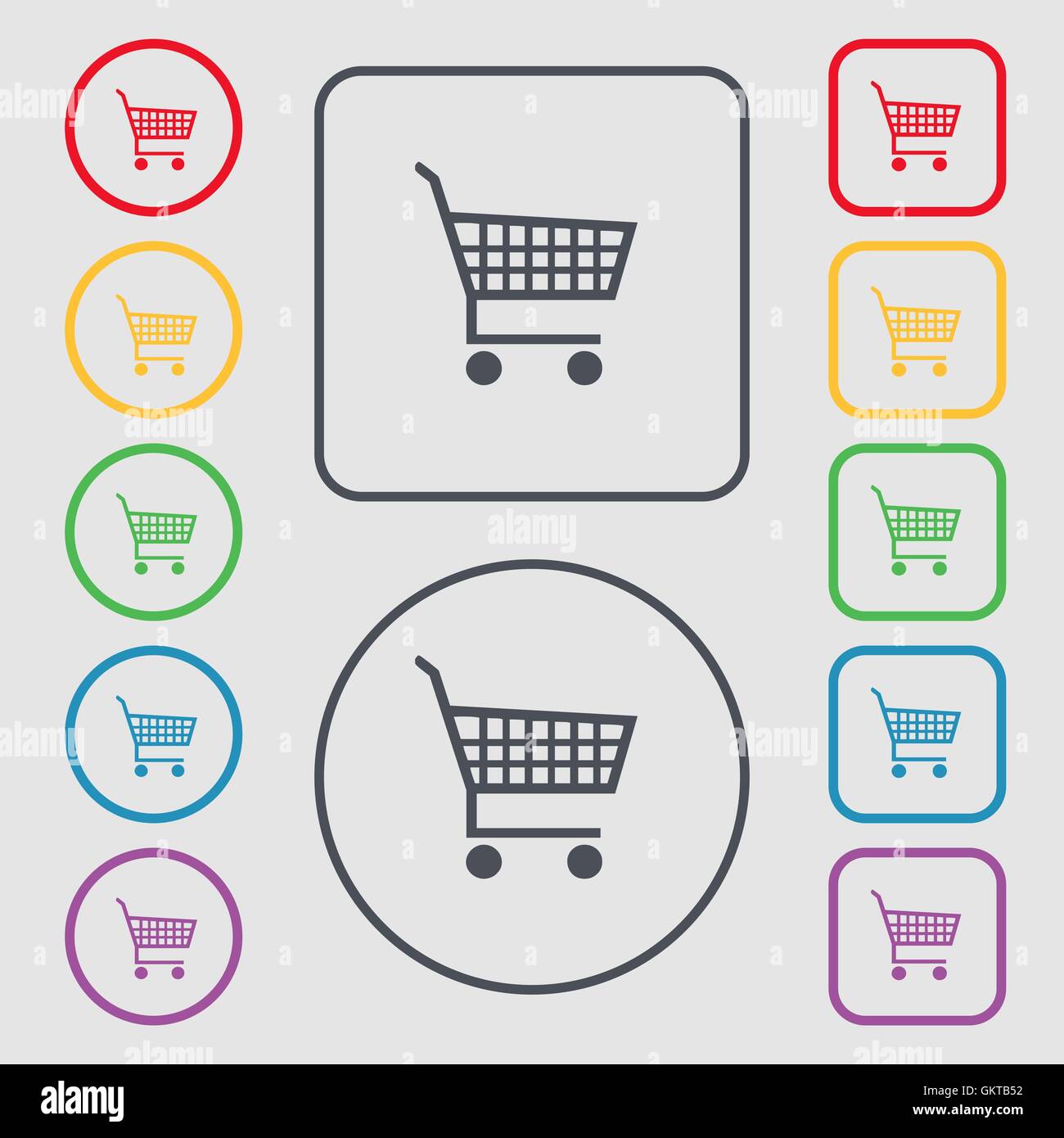 shopping cart icon sign. symbol on the Round and square buttons with ...