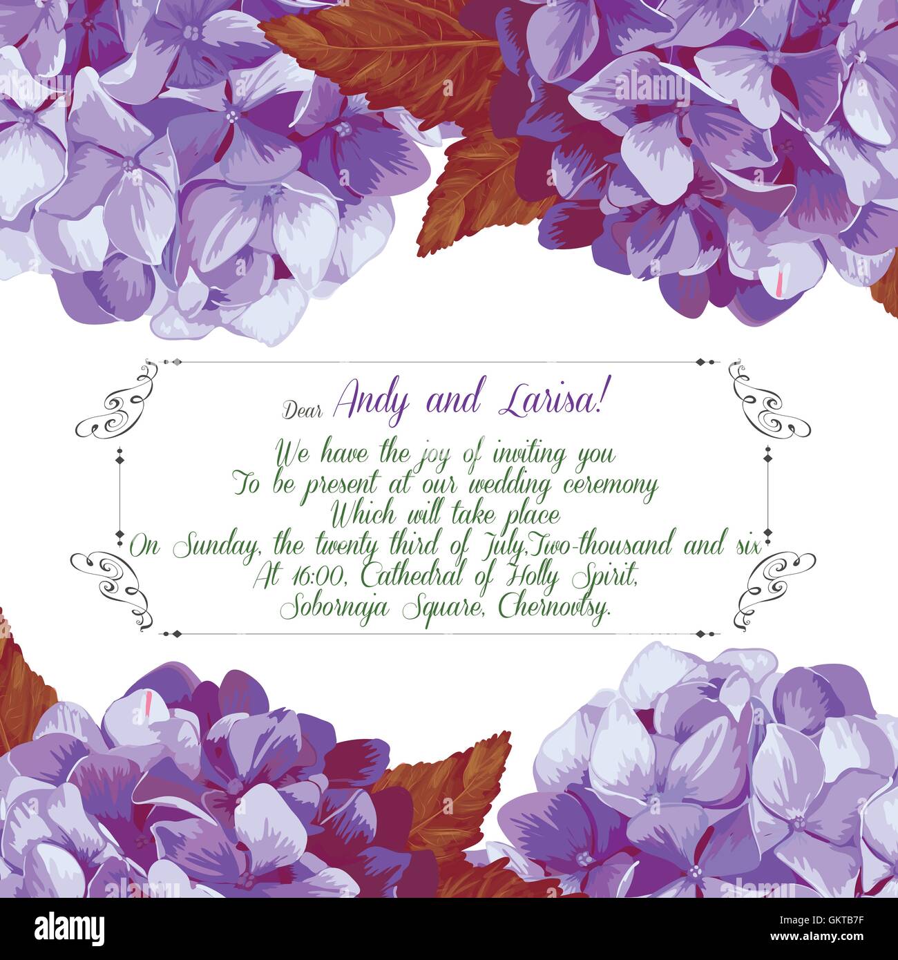 Wedding invitation with hydrangea for your design. Vector Stock Vector ...