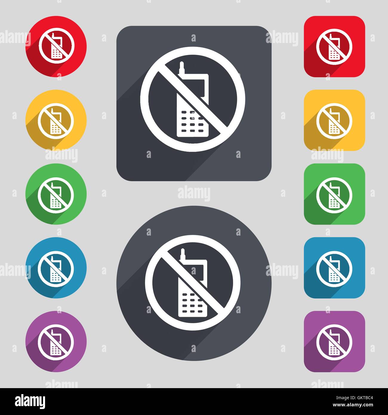 mobile phone is prohibited icon sign. A set of 12 colored buttons and a ...