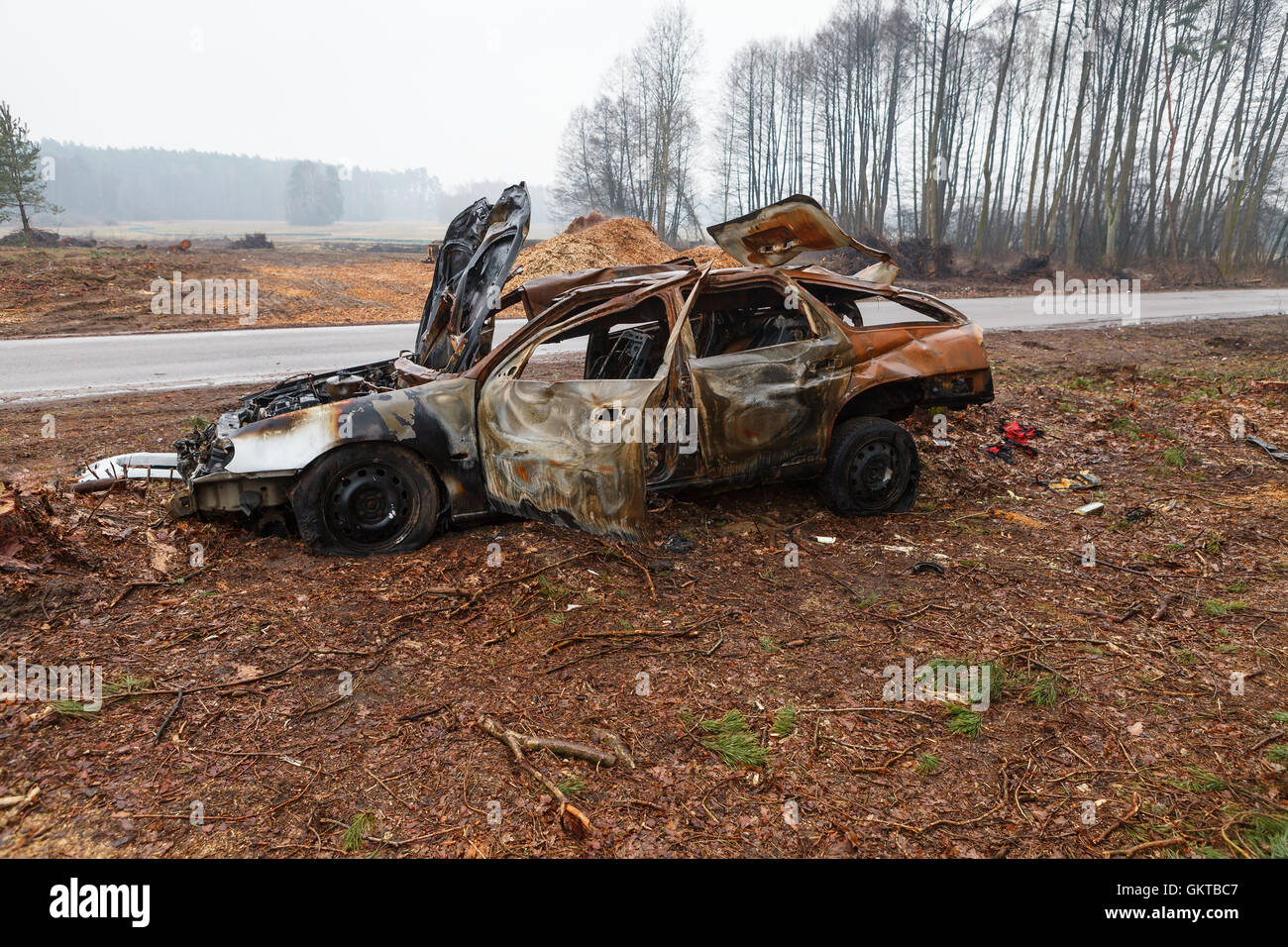 Burned car wreck Stock Photo - Alamy