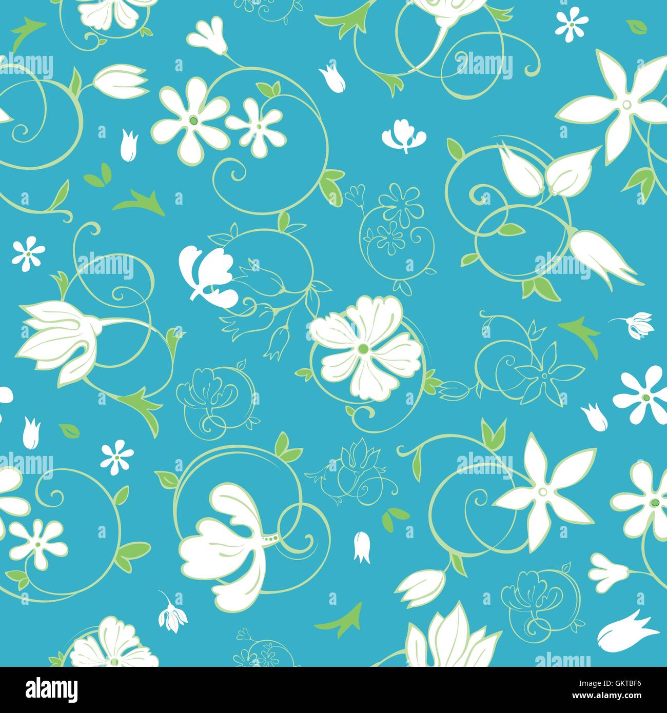 Vector Blue Green White Spring Florals Seamless Pattern Stock Vector ...