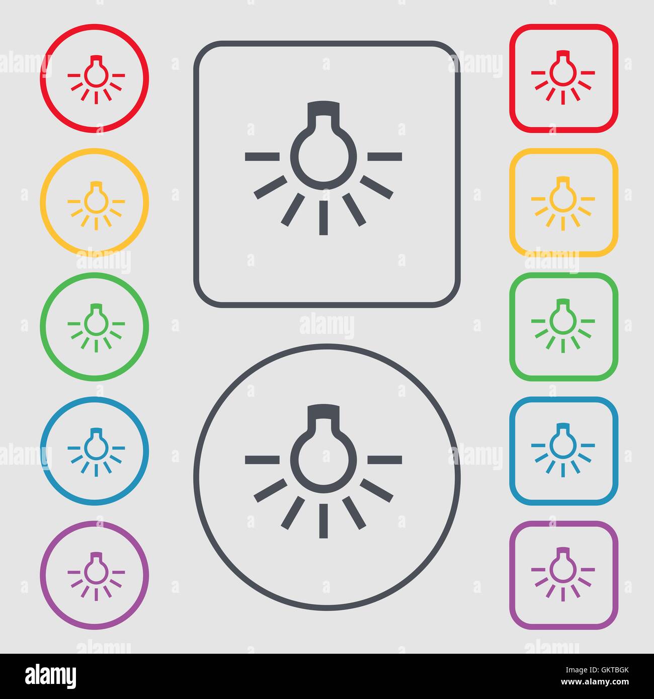 light bulb icon sign. symbol on the Round and square buttons with frame ...