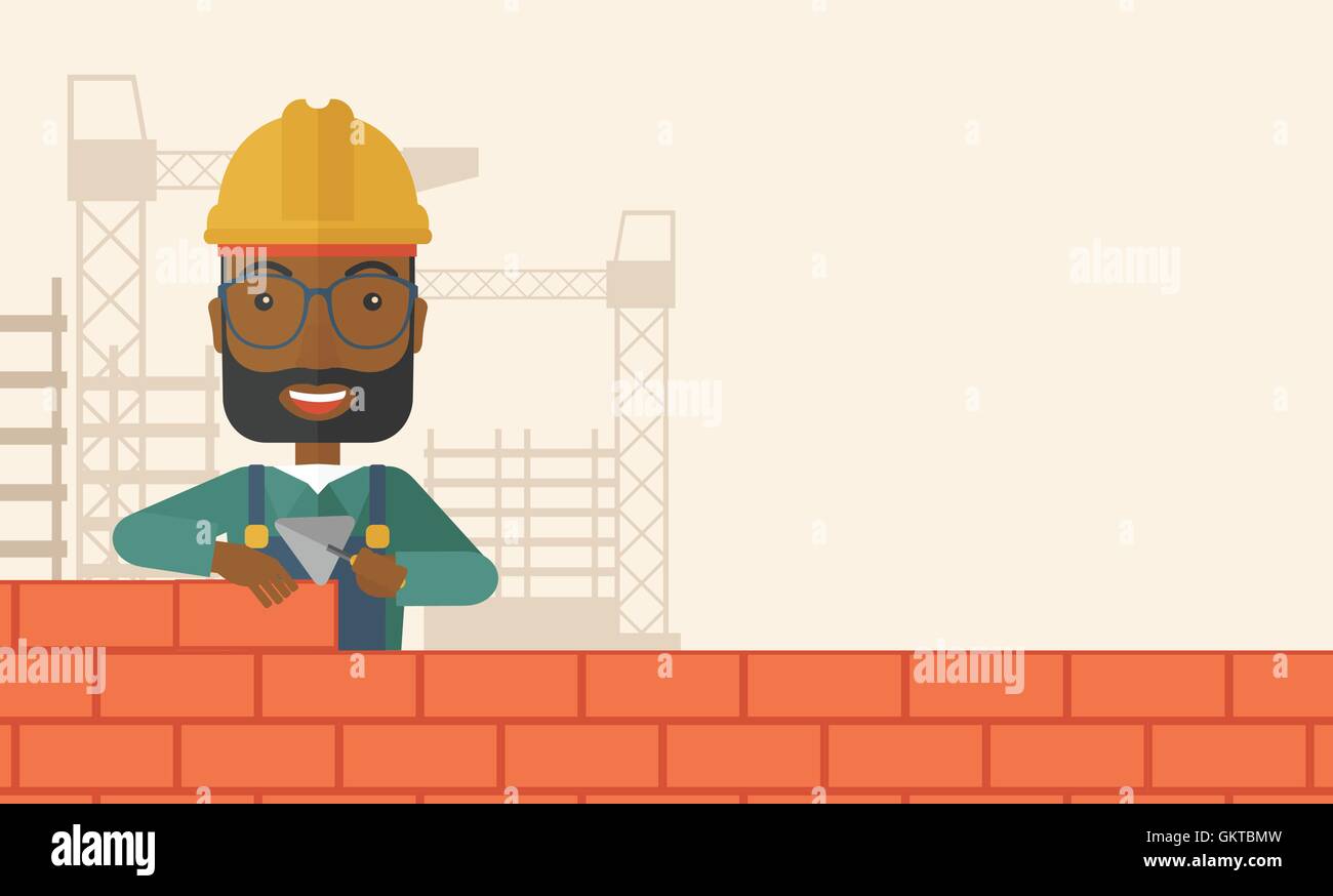 Black builder man is building a brick wall Stock Vector Image & Art - Alamy