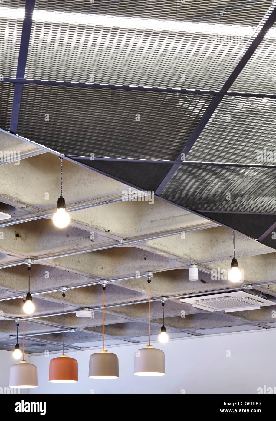 Detail of metal mesh ceiling. 201 Borough High Street, London, United ...
