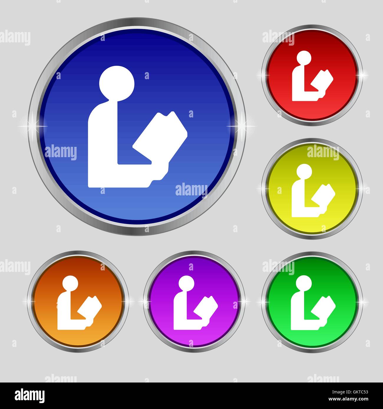 read a book icon sign. Round symbol on bright colourful buttons. Vector ...