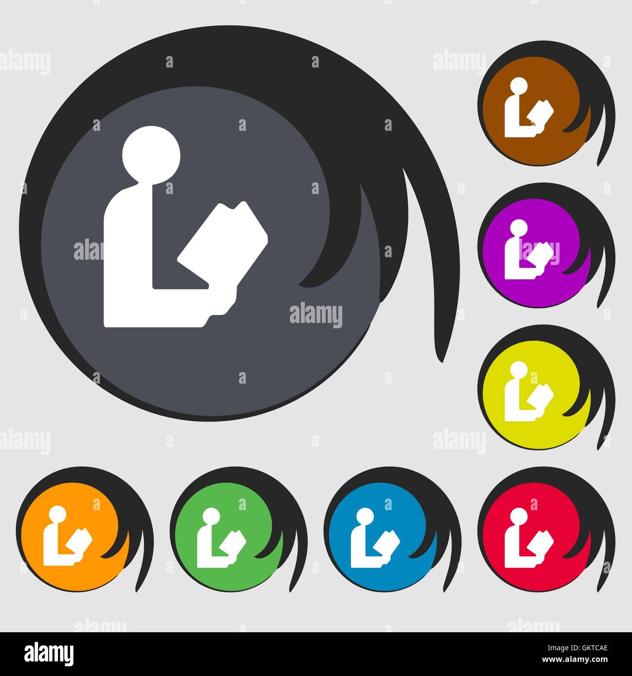 read a book icon sign. Symbol on eight colored buttons. Vector Stock ...