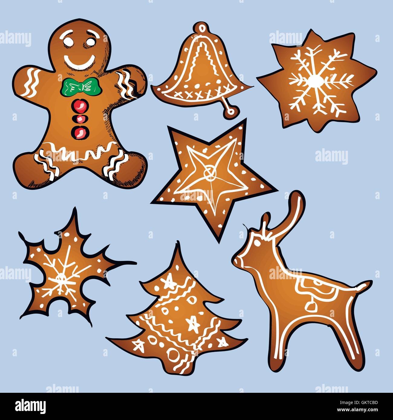Gingerbread set with blue background. Vector Stock Vector Image & Art ...