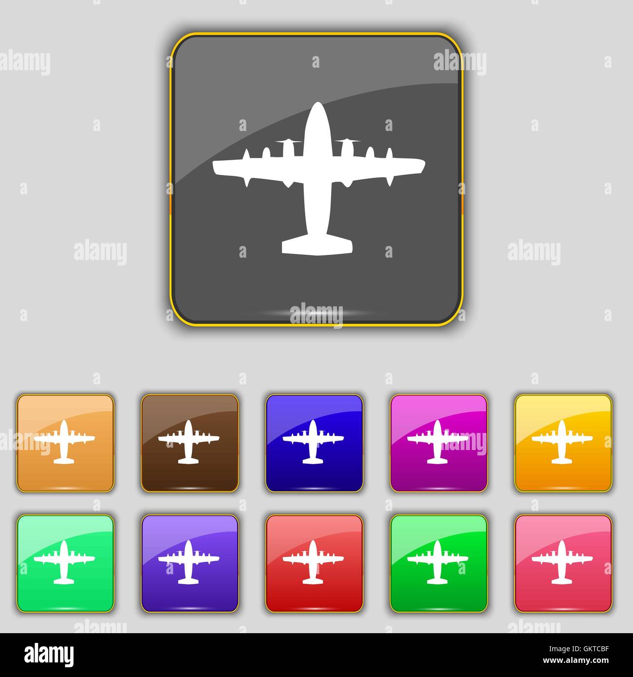 aircraft icon sign. Set with eleven colored buttons for your site ...