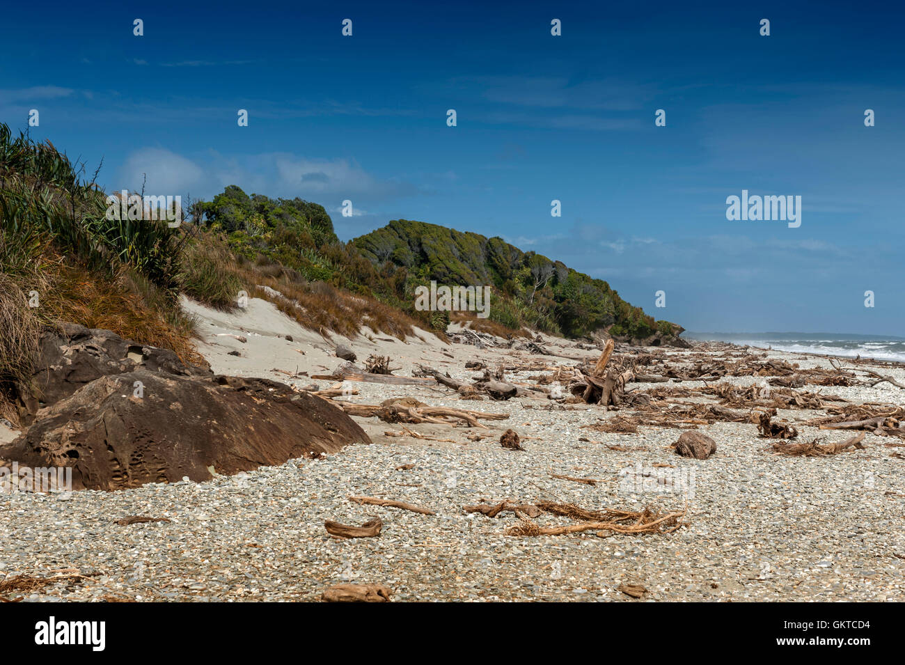 Pebble beach of Tauparikaka Marine Reserve, Haast, New Zealand Stock ...