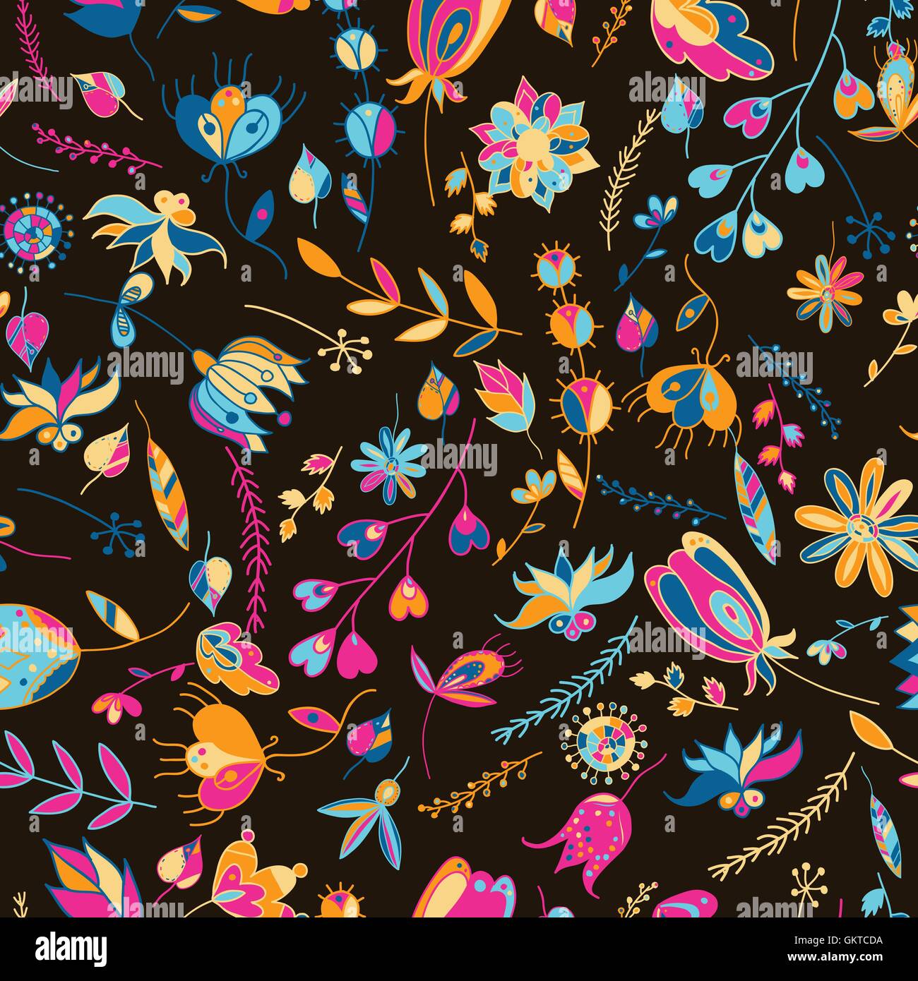 Seamless set multicolored retro flower pattern Stock Vector Image & Art ...