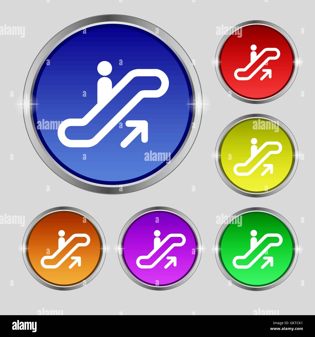 elevator, Escalator, Staircase icon sign. Round symbol on bright ...