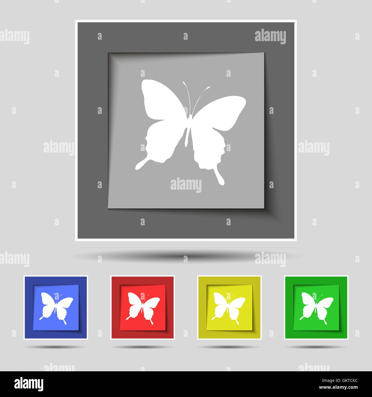 butterfly icon sign on original five colored buttons. Vector Stock ...