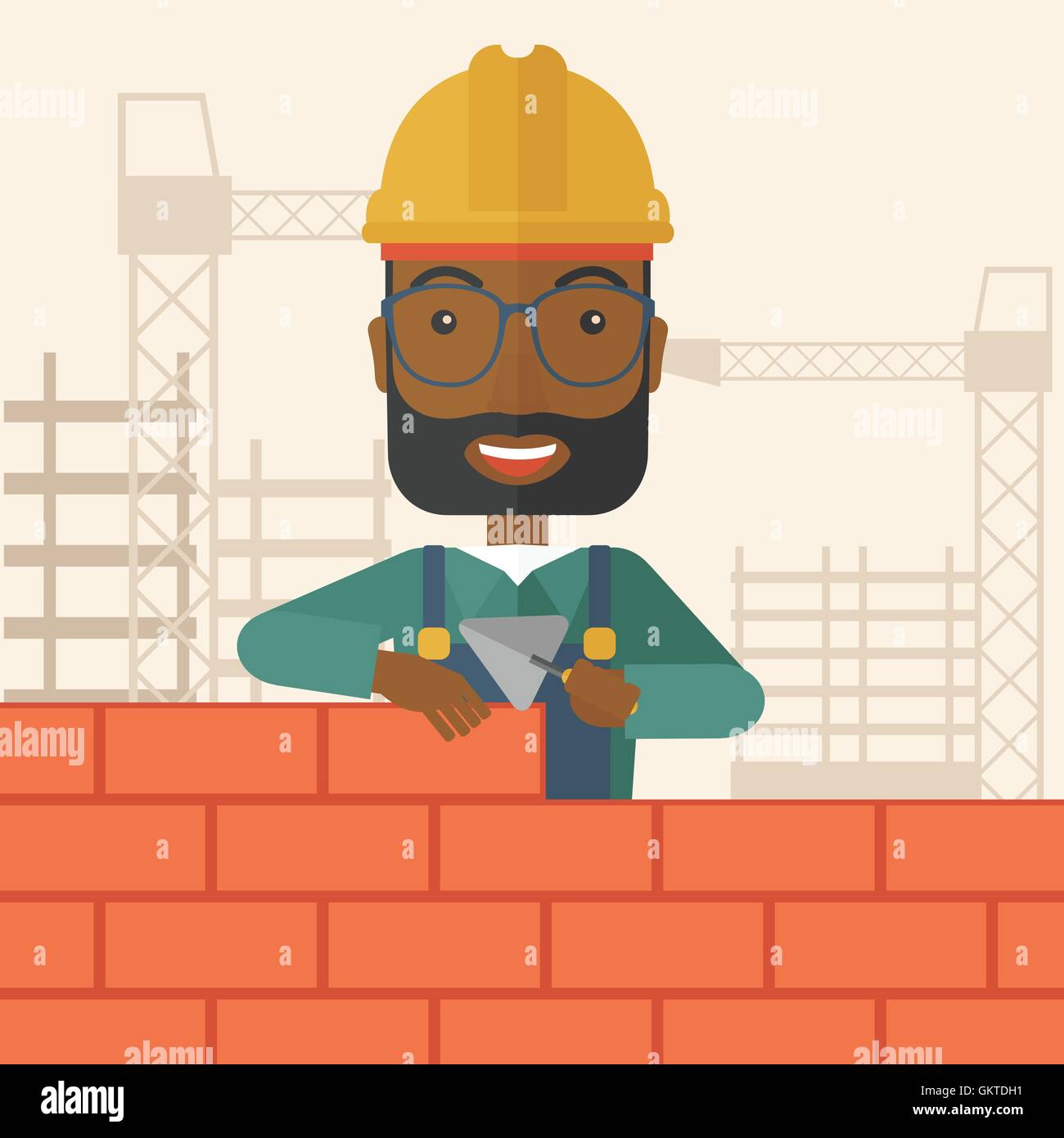 Black builder man is building a brick wall Stock Vector Image & Art - Alamy