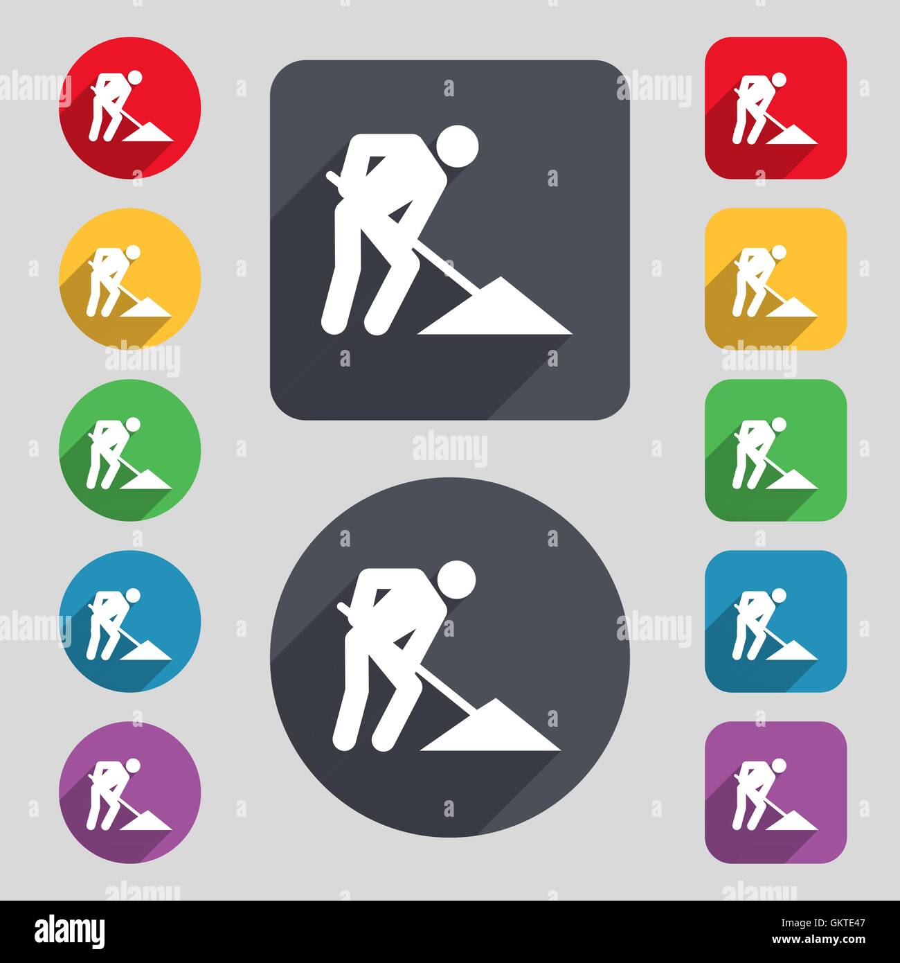 repair of road, construction work icon sign. A set of 12 colored ...