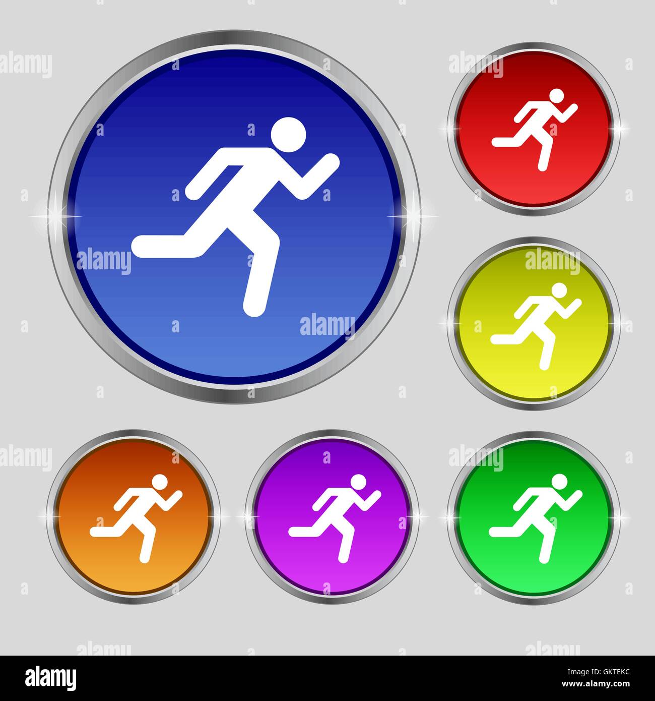 running man icon sign. Round symbol on bright colourful buttons. Vector ...