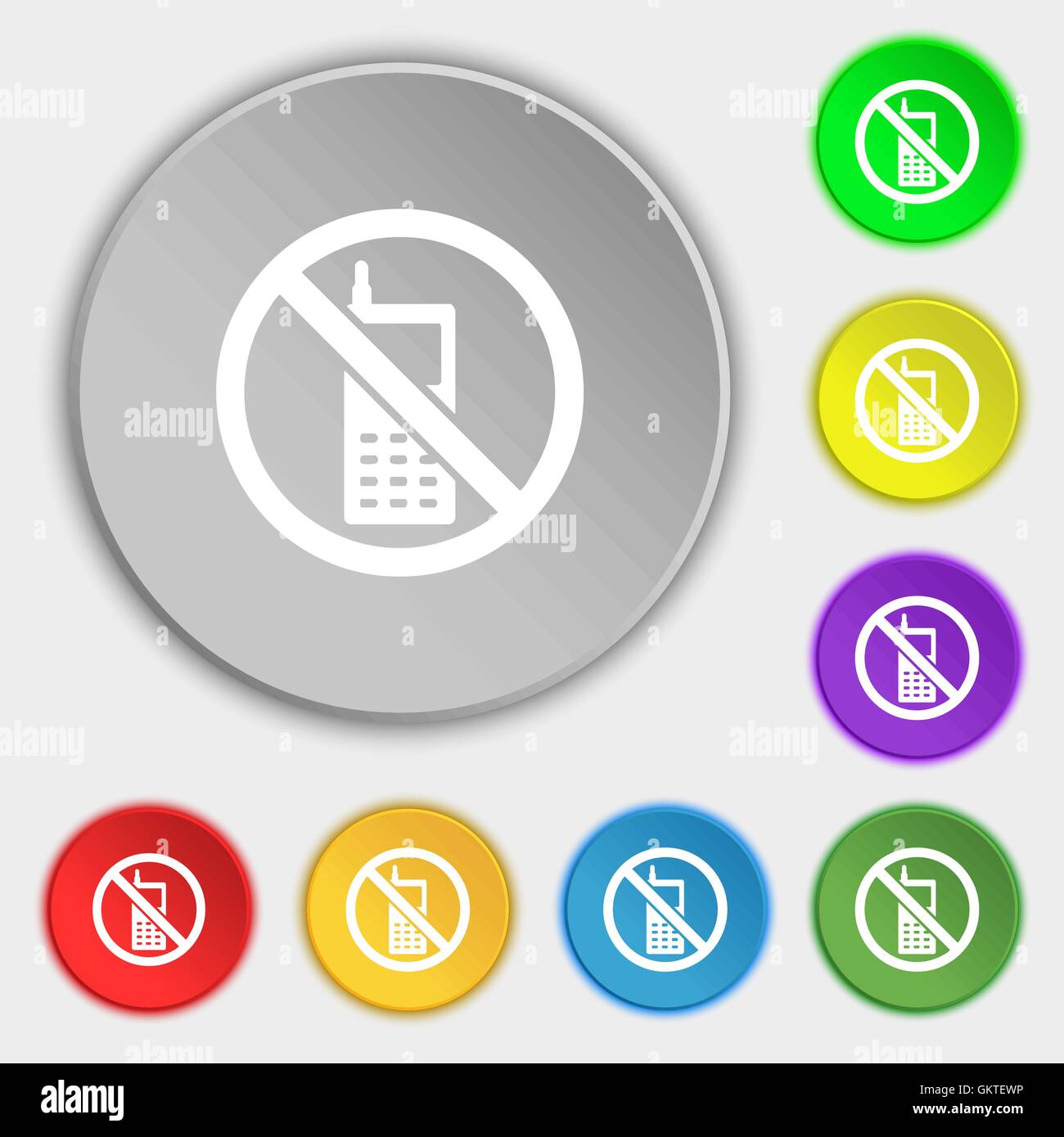 mobile phone is prohibited icon sign. Symbol on five flat buttons ...
