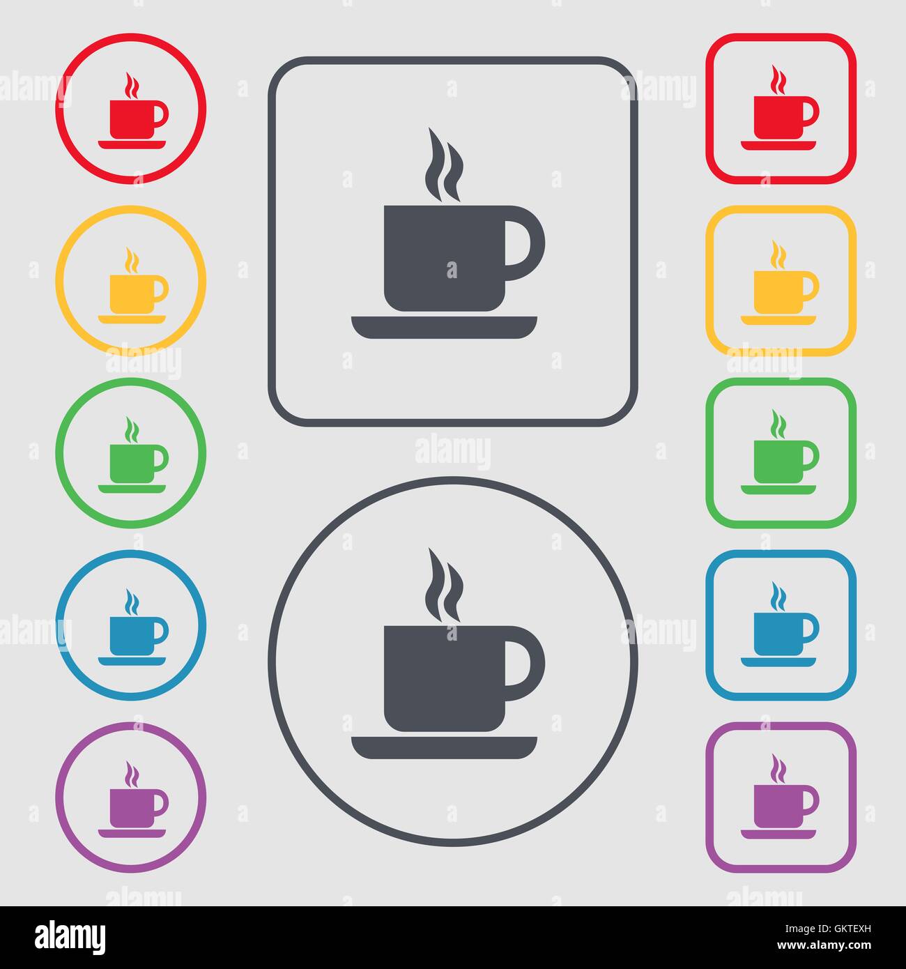 coffee icon sign. symbol on the Round and square buttons with frame ...