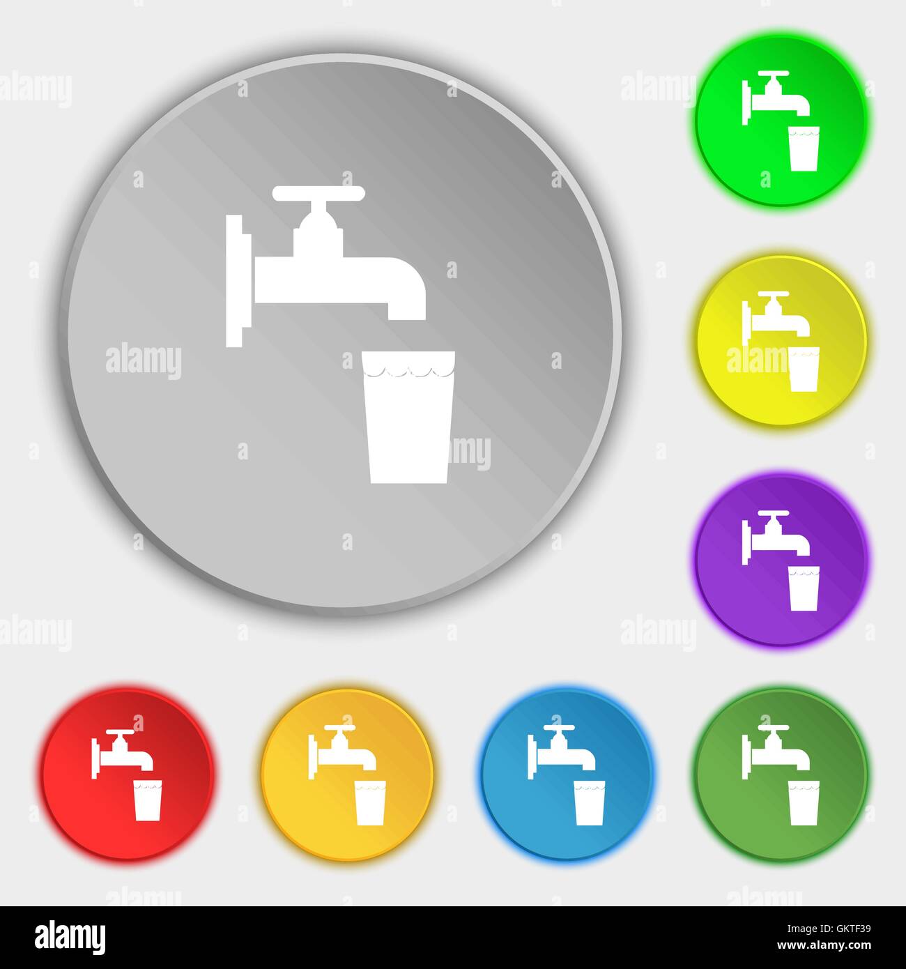 faucet, glass, water icon sign. Symbol on five flat buttons. Vector ...