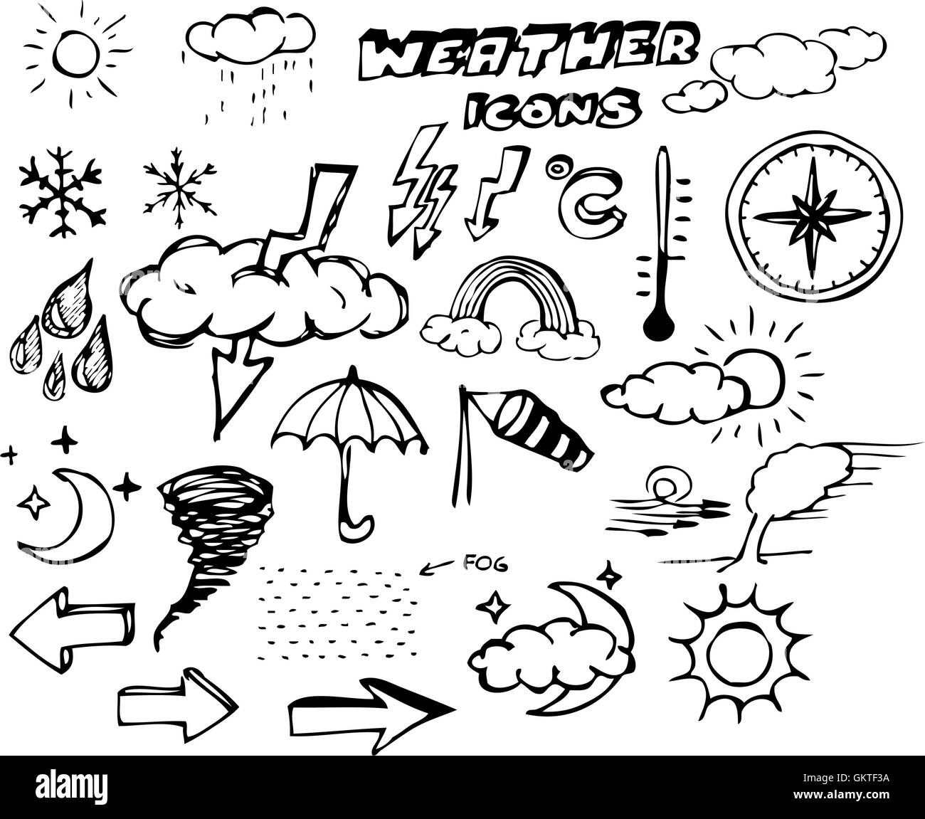 Doodle weather set cloud thunder hi-res stock photography and images ...