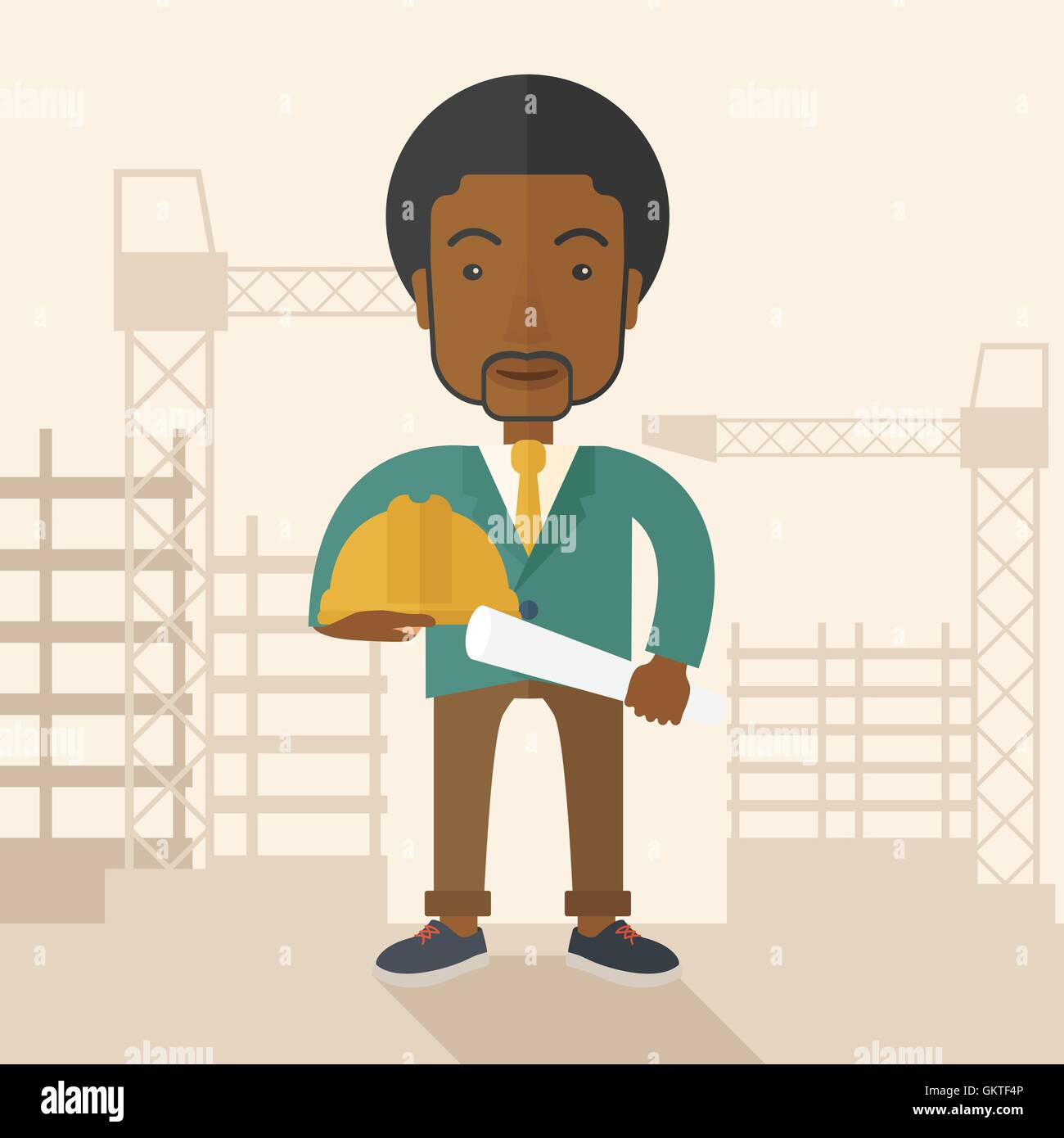 Young african construction worker holding hard hat and blueprint Stock ...