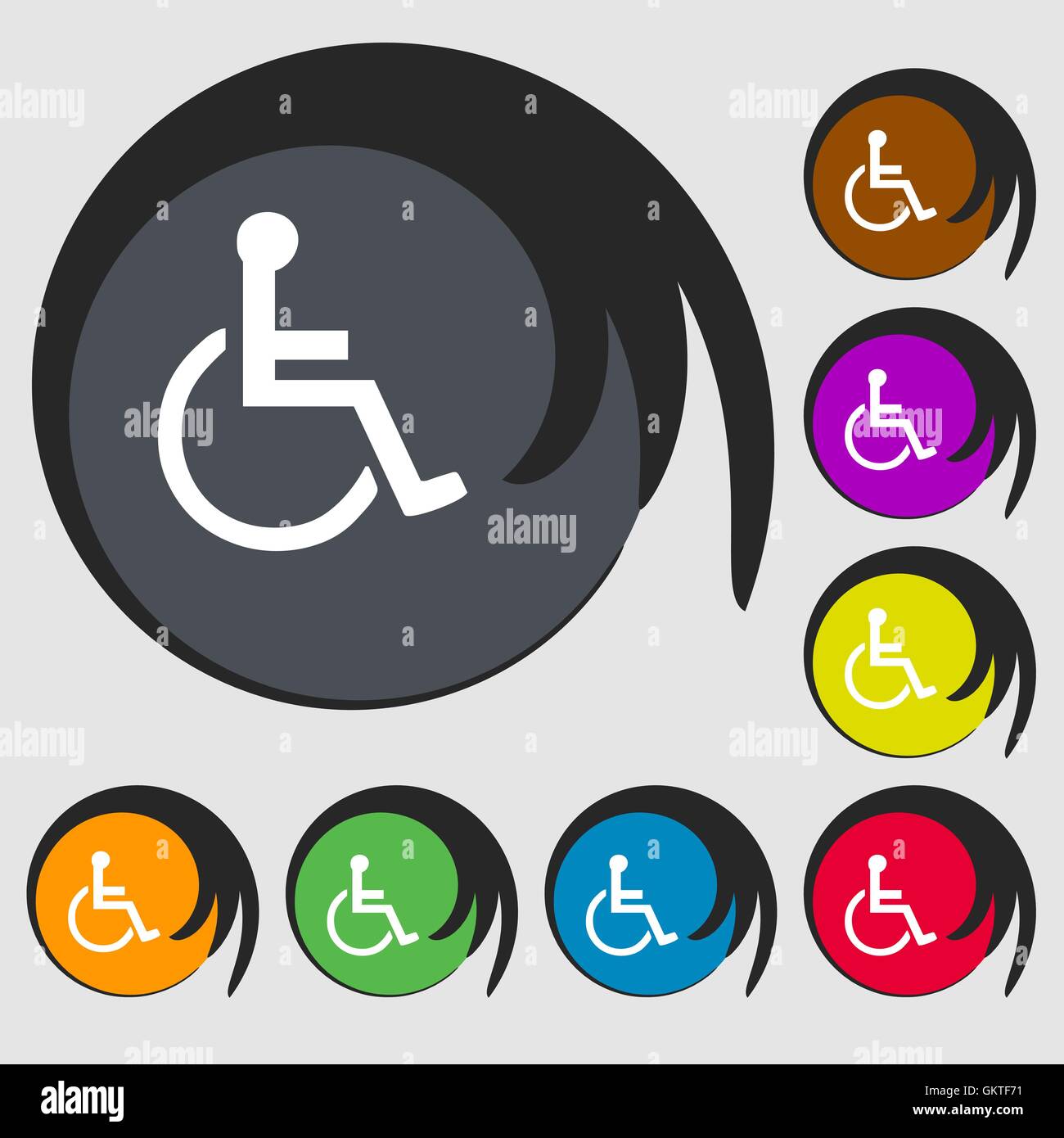 disabled icon sign. Symbol on eight colored buttons. Vector Stock ...