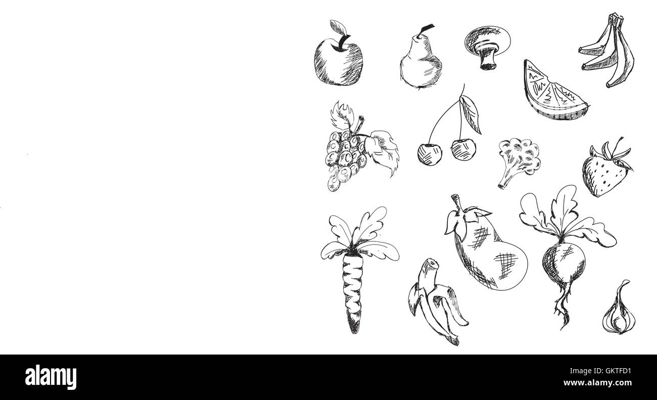 Drawn fruits and vegetables. Vector illustration Stock Vector Image ...