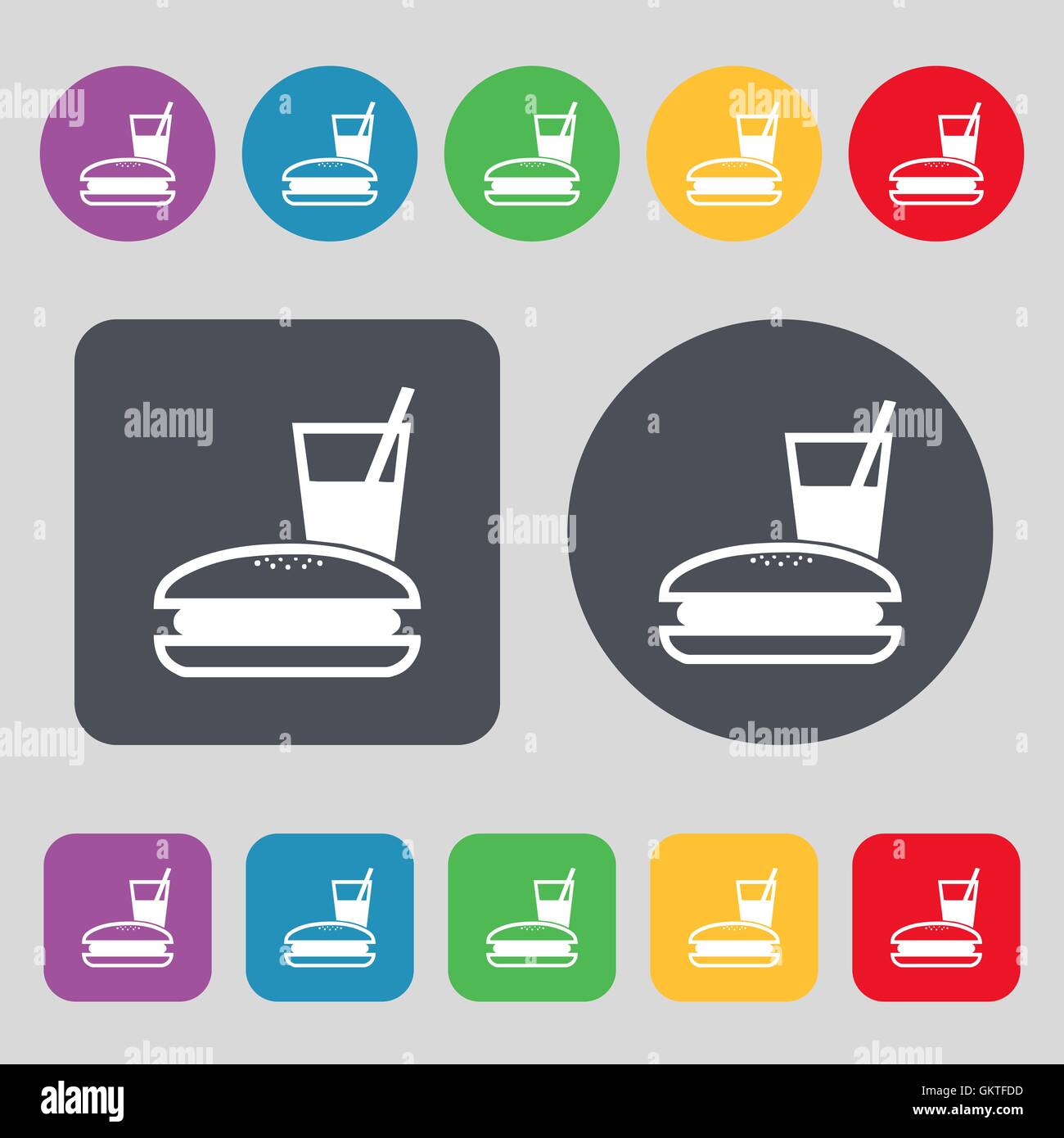 lunch box icon sign. A set of 12 colored buttons. Flat design. Vector ...